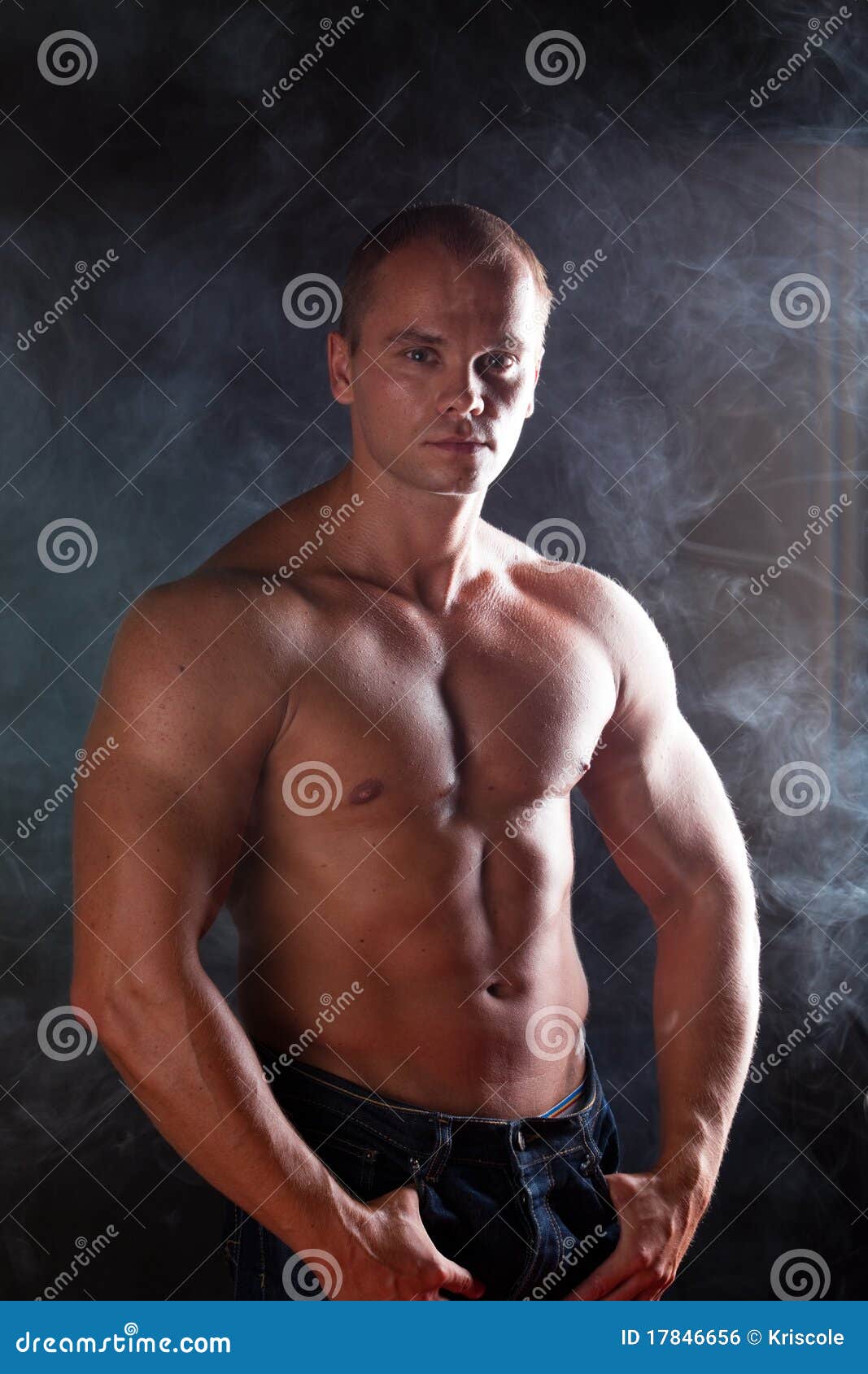 Young Sporty Man Over Smoke. Stock Photo - Image of health, biceps ...
