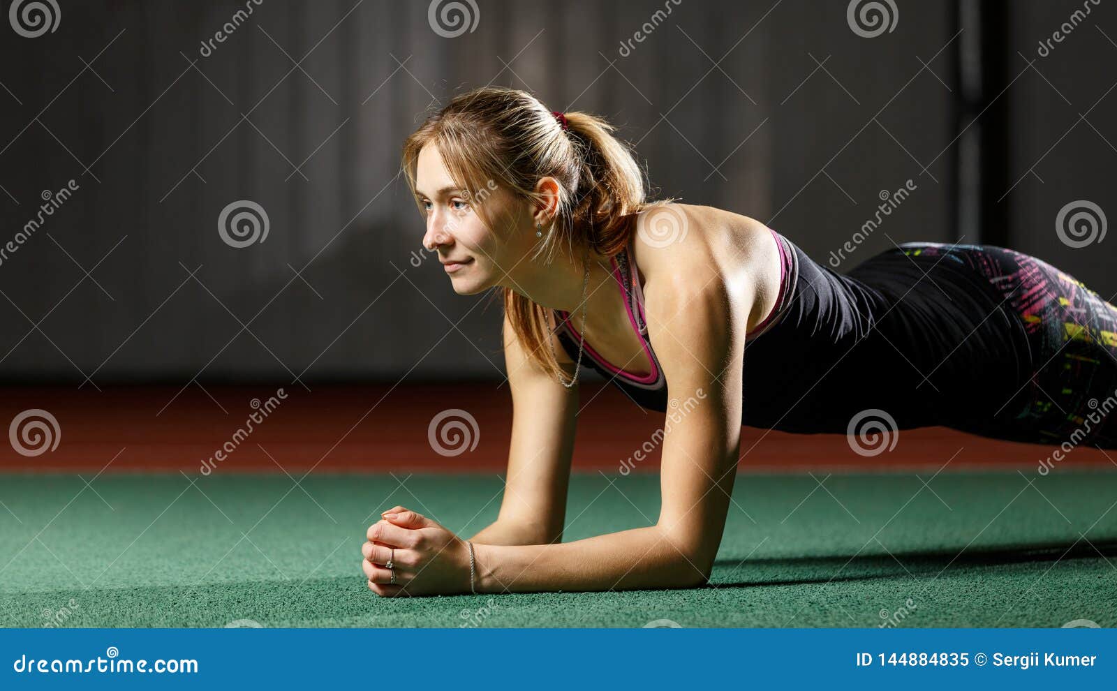 Young Sporty Woman Standing in Plank Training Core Stock Image - Image ...