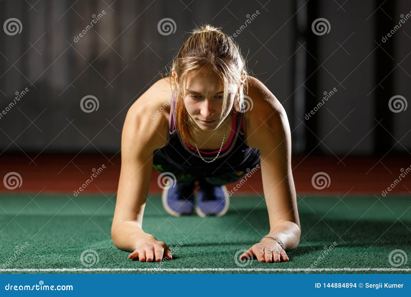Young Sporty Woman Standing in Plank Training Core Stock Photo - Image ...