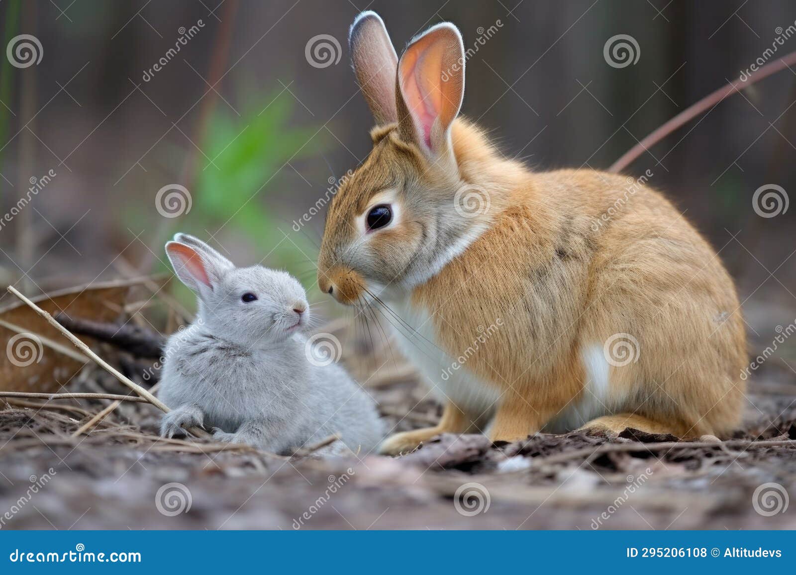Young Squirrel Being Groomed by an Adult Rabbit Stock Photo - Image of ...
