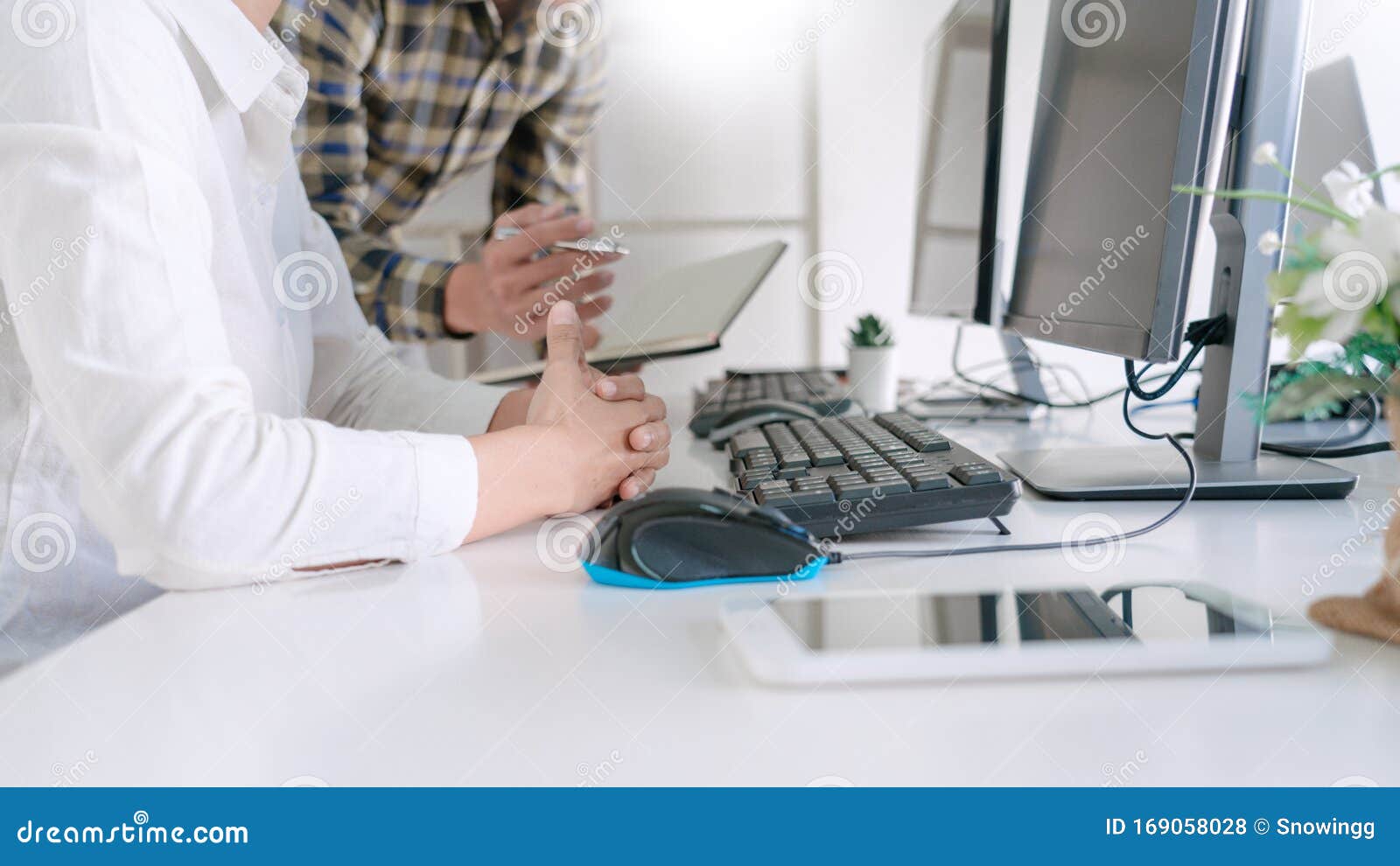 Young Startup Programmers Sitting at Desks Working on Computers Screen ...