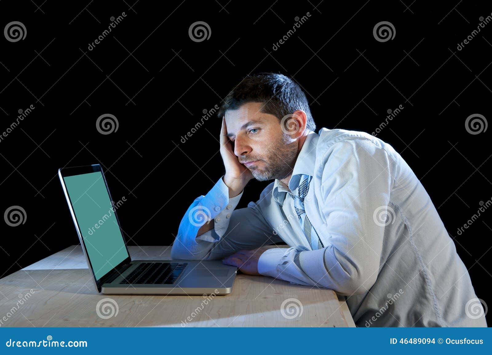 Young Stressed Businessman Working on Desk with Computer Laptop in ...