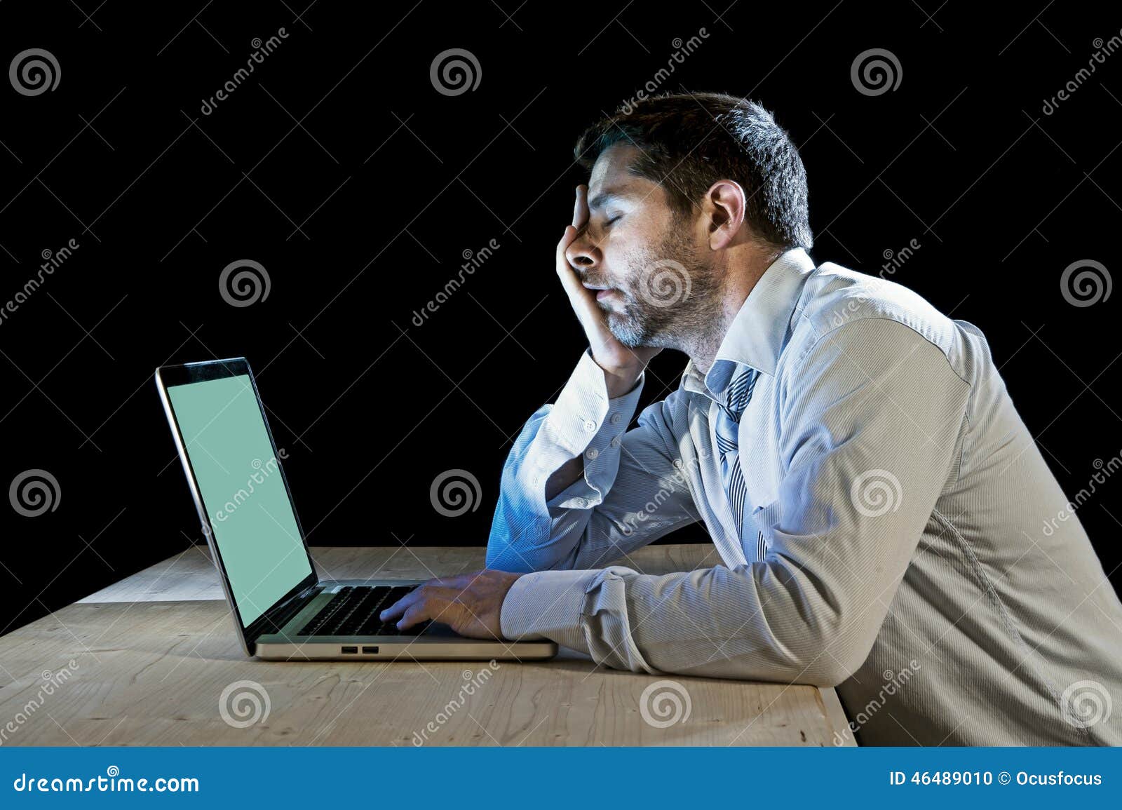Young Stressed Businessman Working on Desk with Computer Laptop in ...