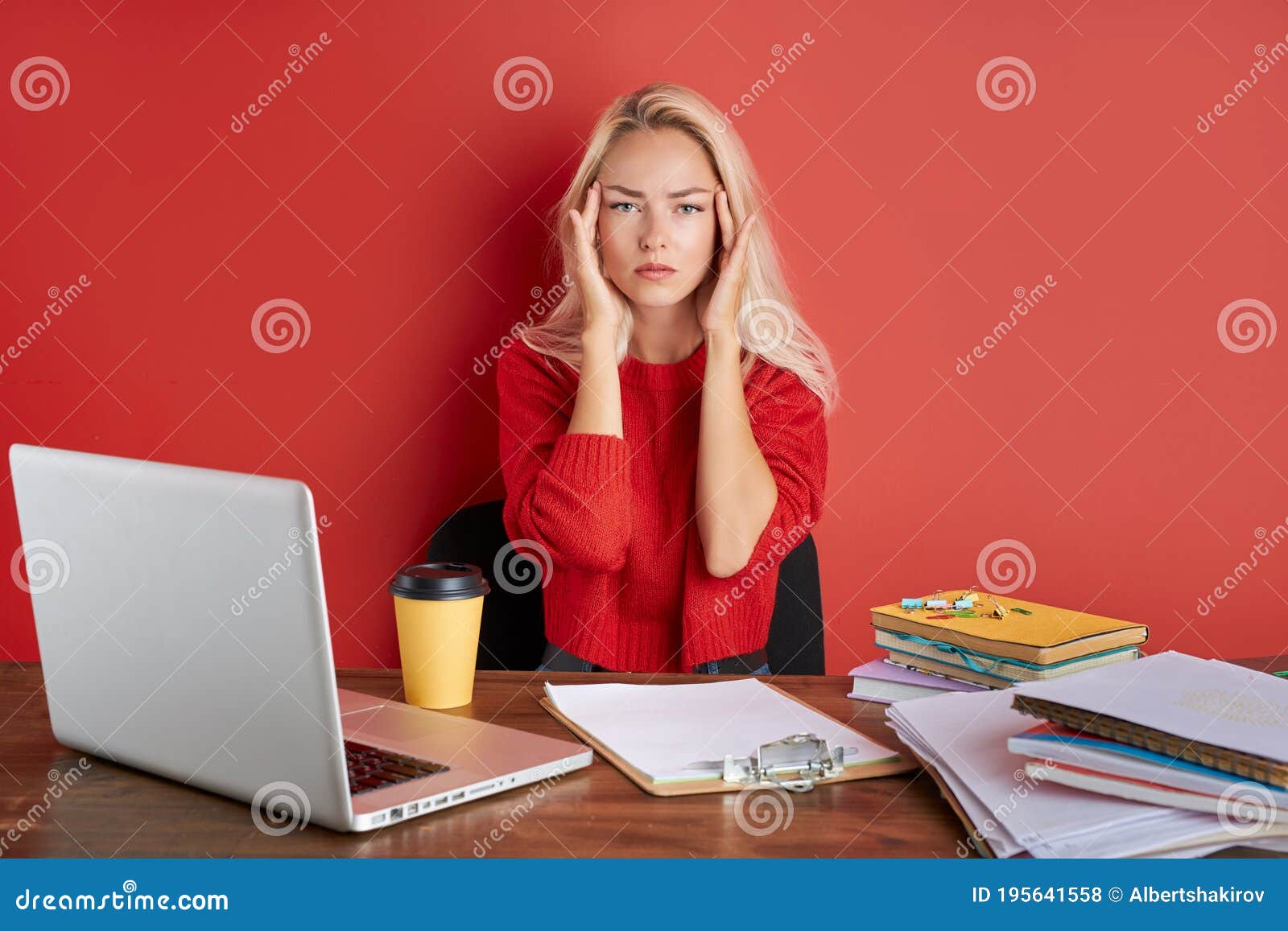 Young Stressed Female Working with Computer Laptop in Frustration ...