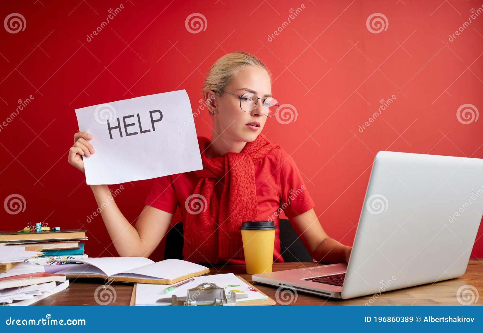 Young Stressed Female Working with Computer Laptop in Frustration ...