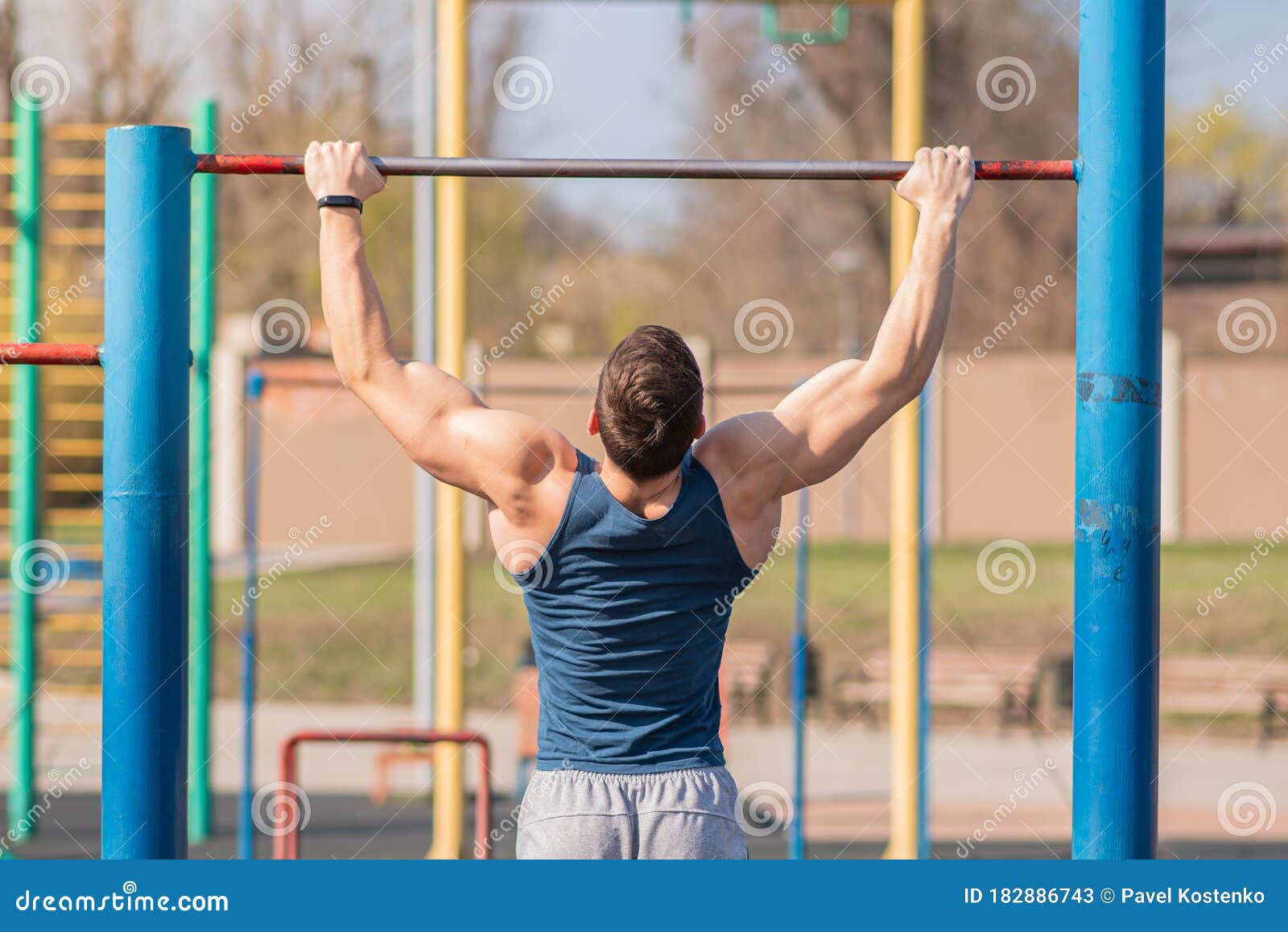 Young Strong Guy Pulls Himself Up Stock Image - Image of healthy ...