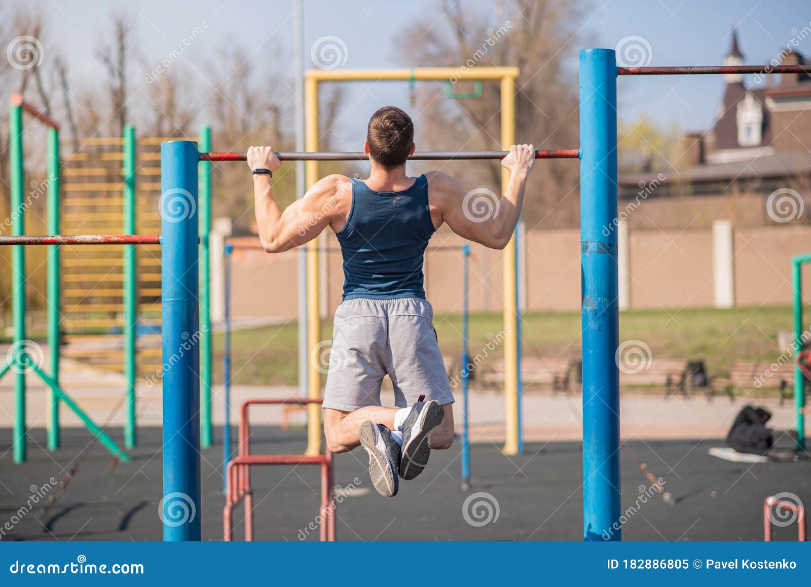 Young Strong Guy Pulls Himself Up Stock Image - Image of horizontal ...