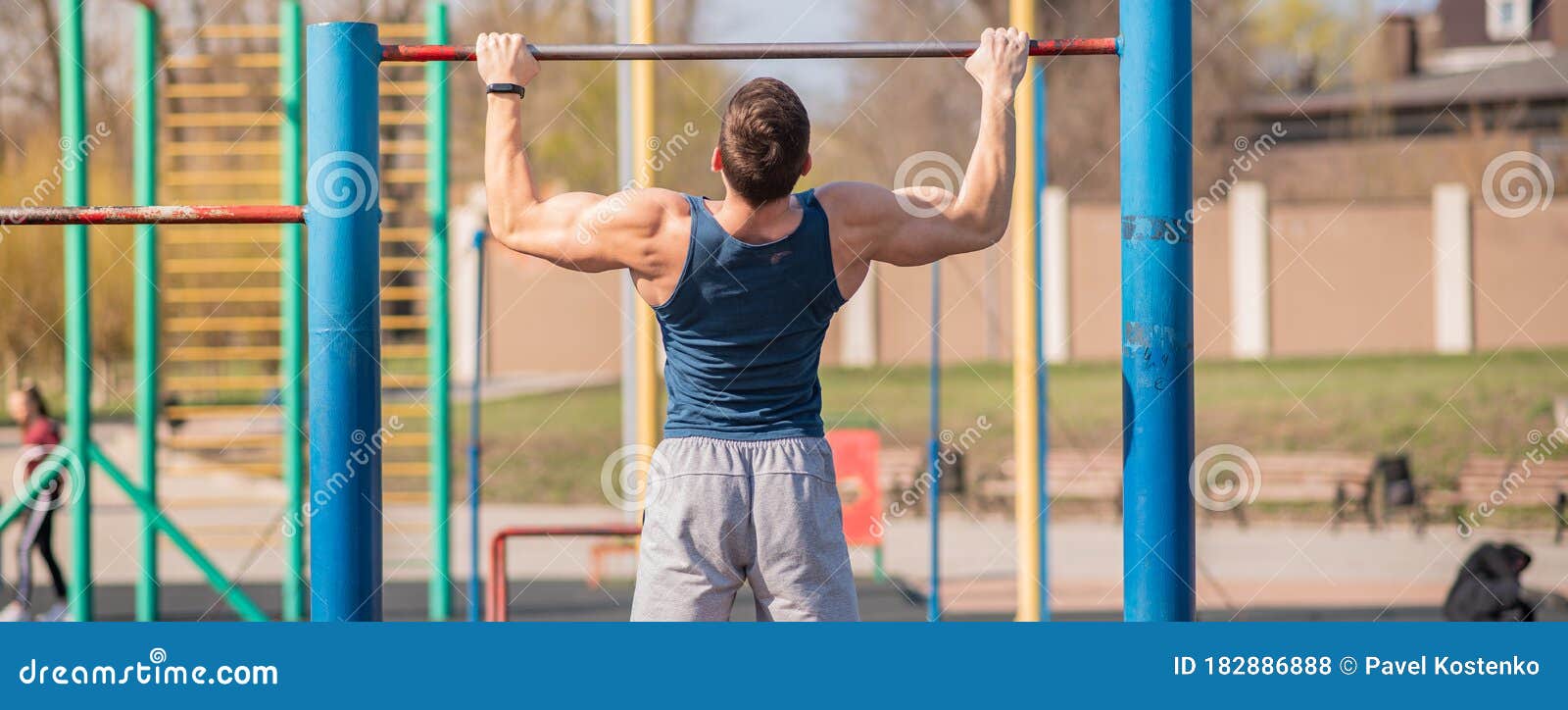 Young Strong Guy Pulls Himself Up Stock Photo - Image of pull ...