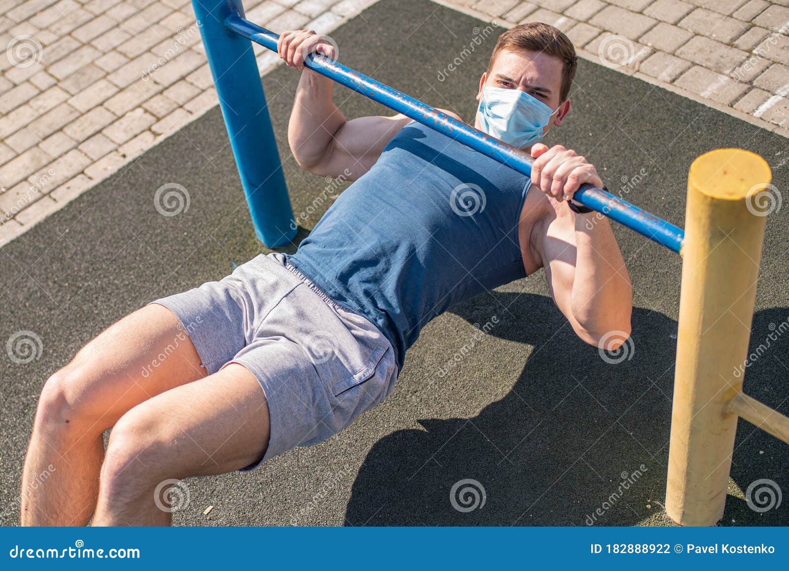 Young Strong Guy Pulls Himself Up Stock Photo - Image of health ...