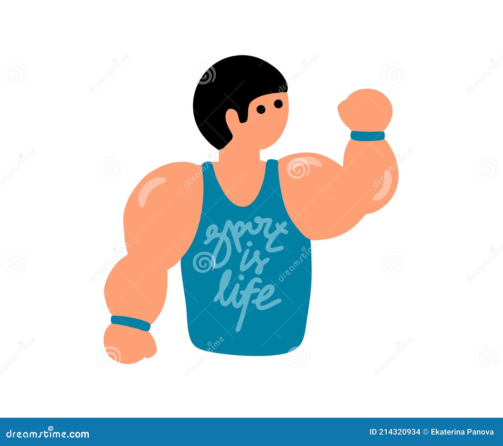 Young Strong Bodybuilder Shakes A Bicep With A Heavy Dumbbell. Vector ...