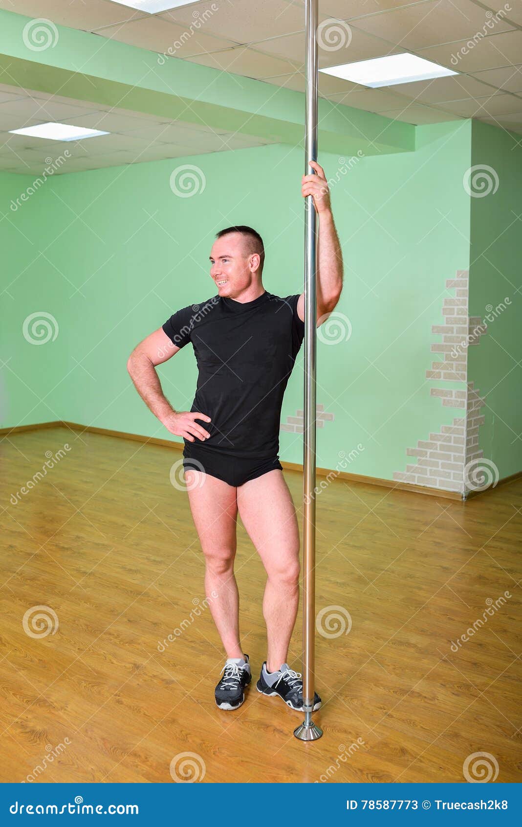 Young Strong Pole Dancer Man in Dance Studio Stock Image - Image of ...