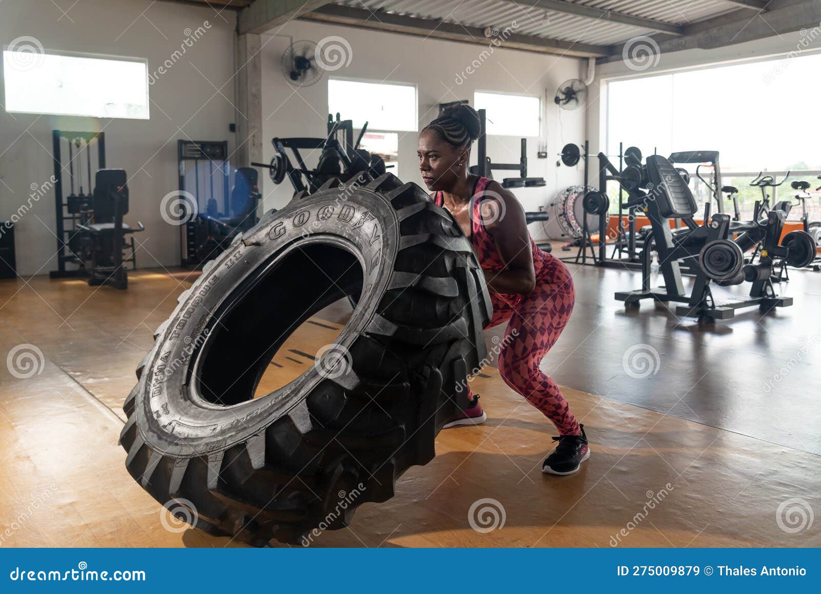 Young Strong Woman Lifting Tire for Strength Training Stock Image ...