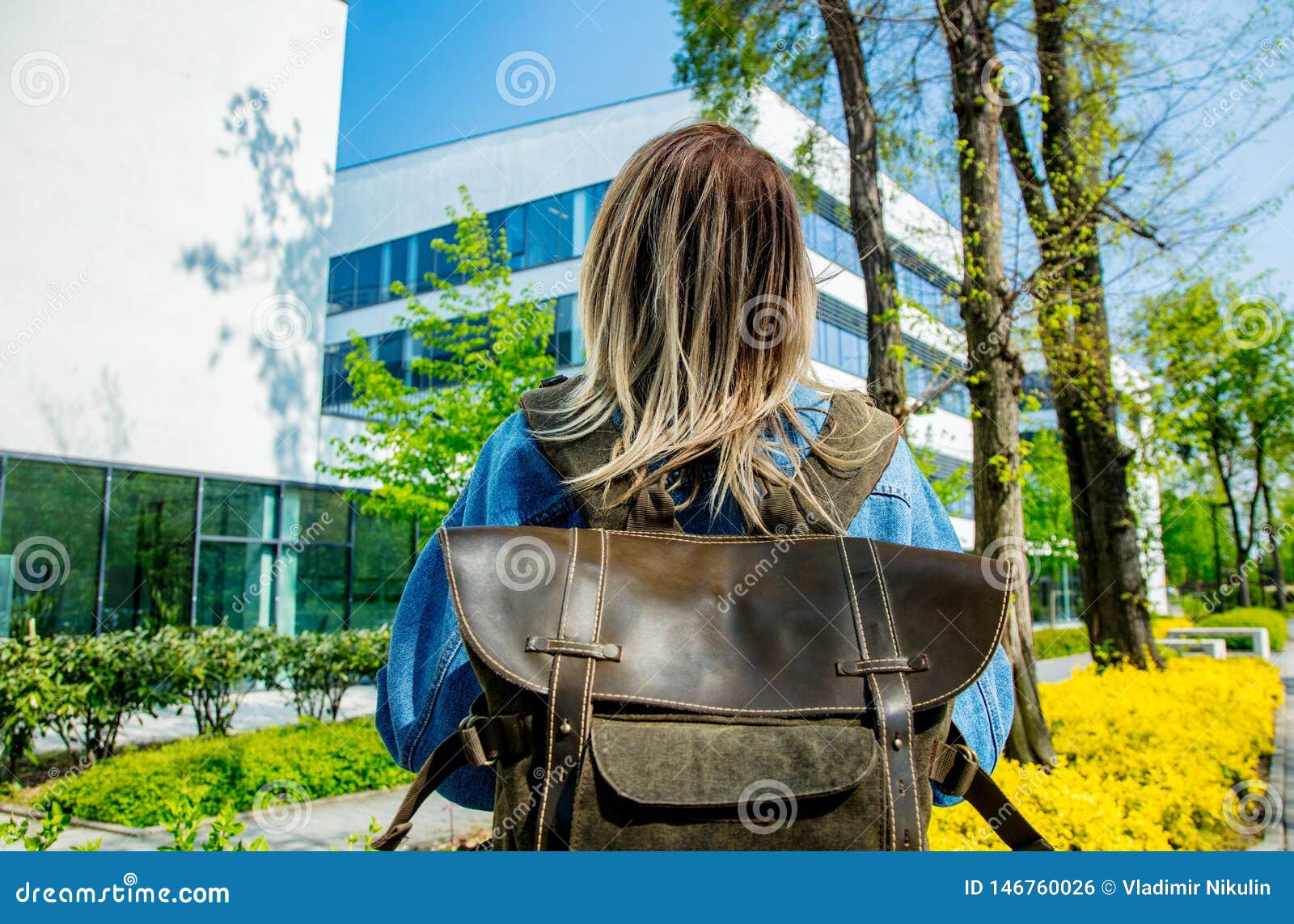 Student with a Backpack is the First Time Near Campus of the University ...
