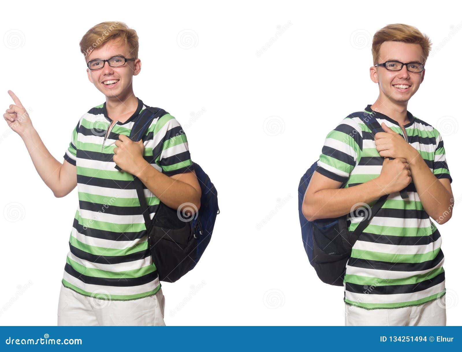 The Young Student with Backpack Isolated on White Stock Photo - Image ...