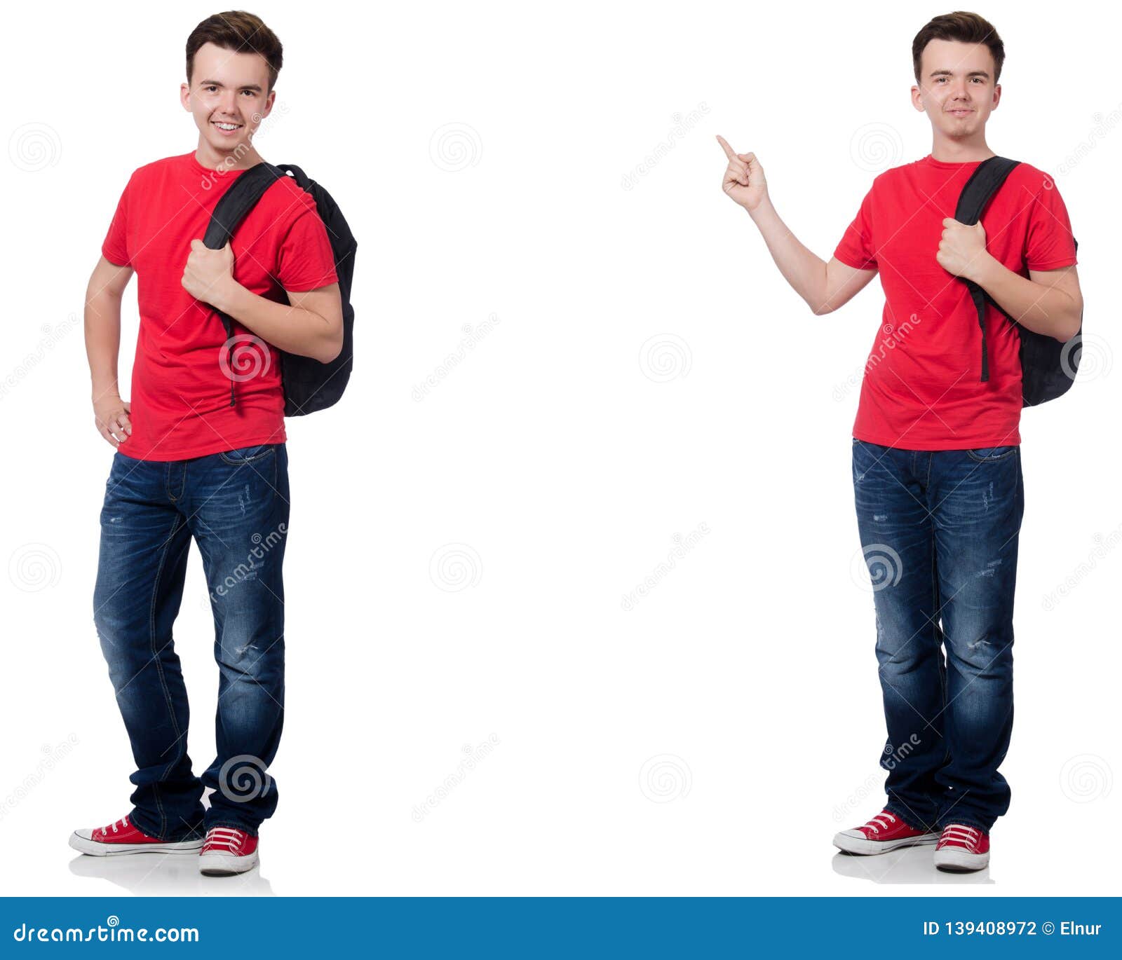 The Young Student with Backpack Isolated on White Stock Photo - Image ...