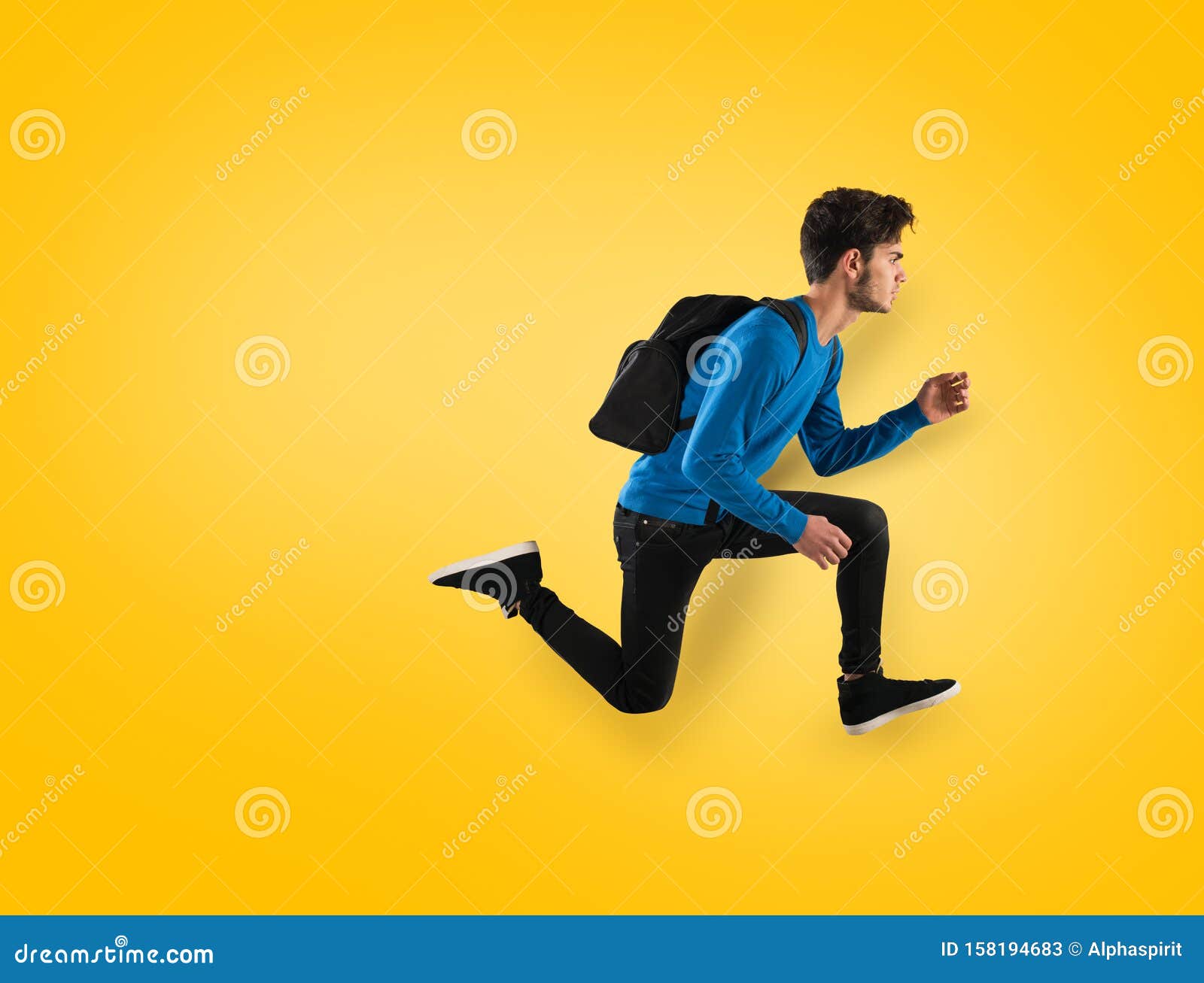 Young Student Fast Run on Yellow Background Stock Image - Image of ...