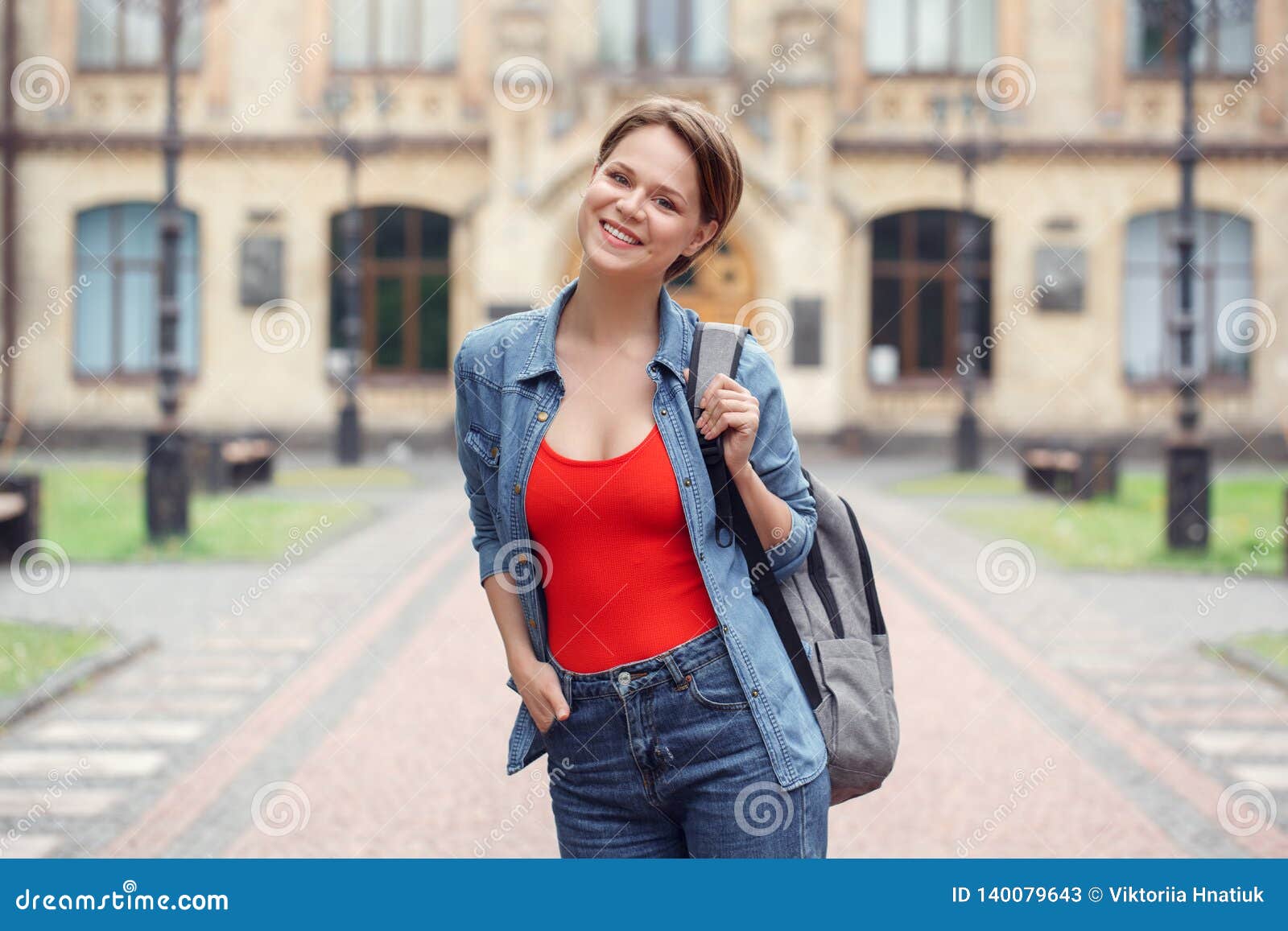 Young Student with Backpack at University Campus Standing Looking ...