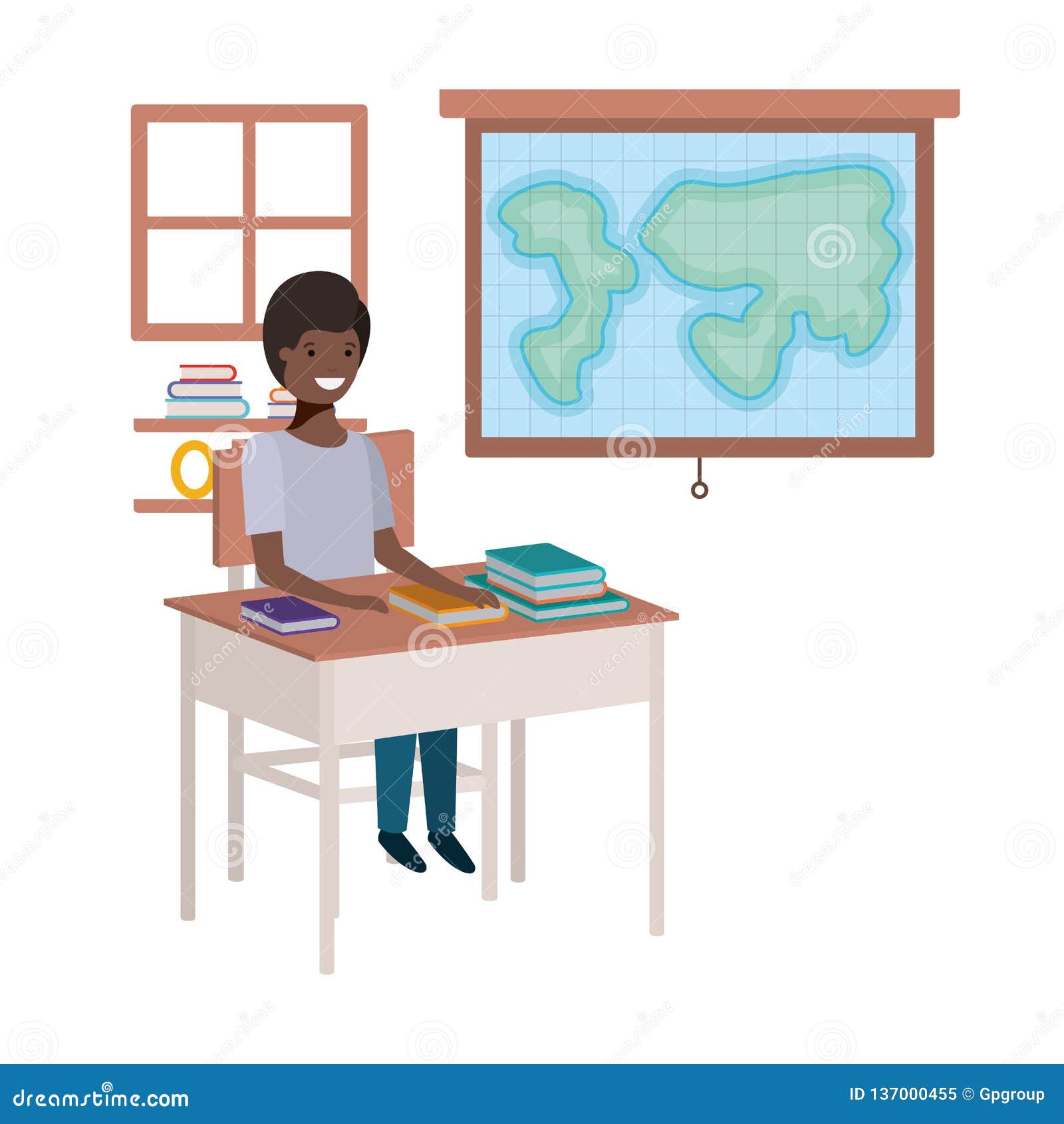 Geography Classroom With World Map, Country Flags, Globe. Empty School ...