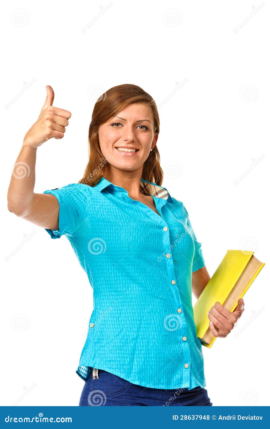 Young Student with Booksin Hand Giving Thumb-up Gesture Stock Photo ...