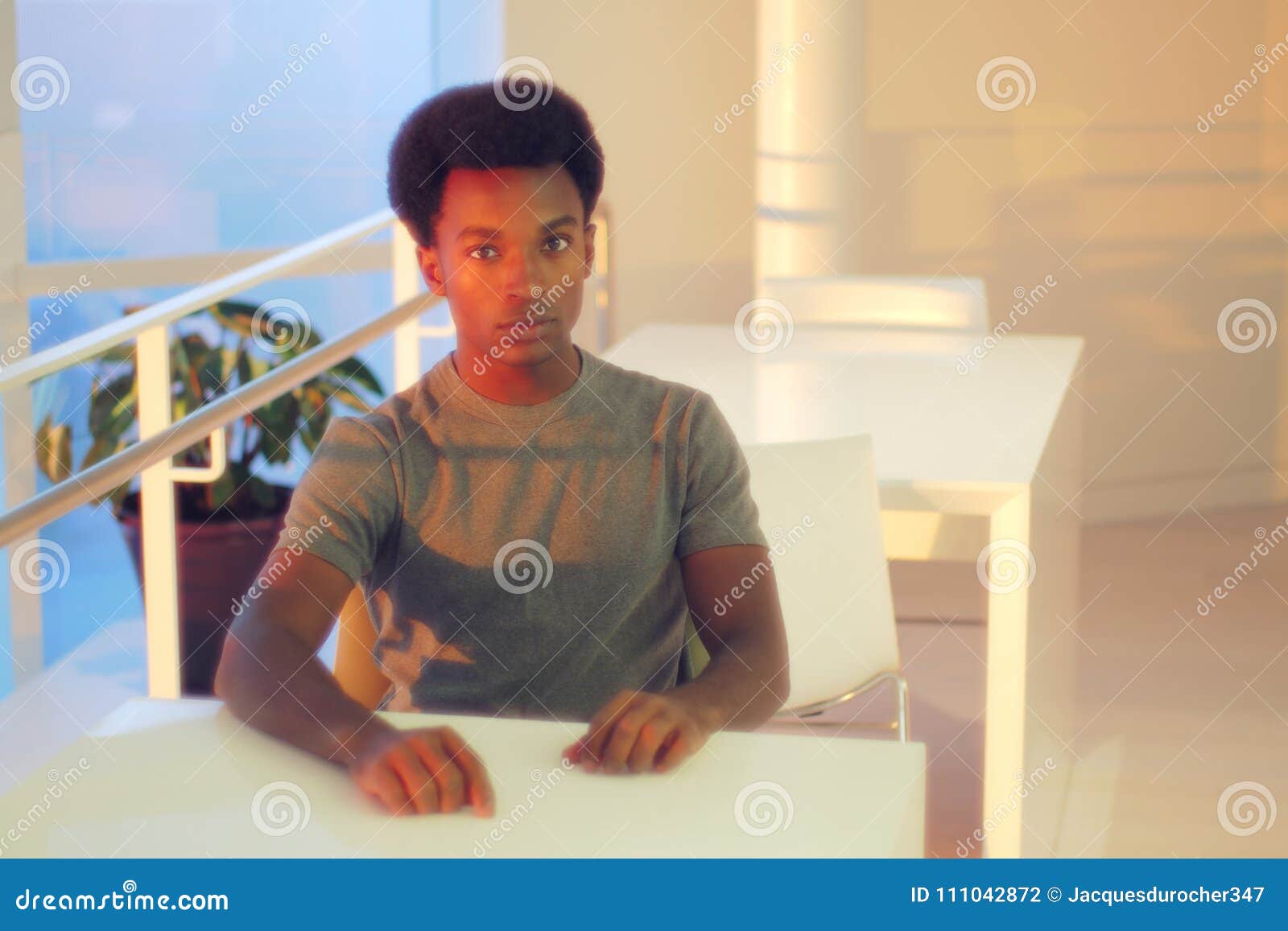 Modern Classroom Student at Library Handsome Man Sitting Table ...