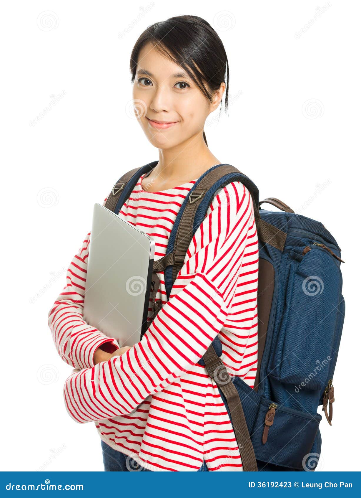Young Student with Computer and Backpack Stock Image - Image of person ...