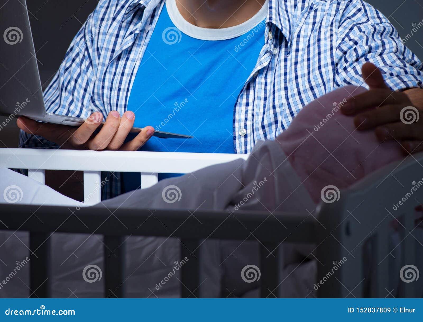 Young Student Doing Homework and Looking after Newborn Baby Stock Image ...