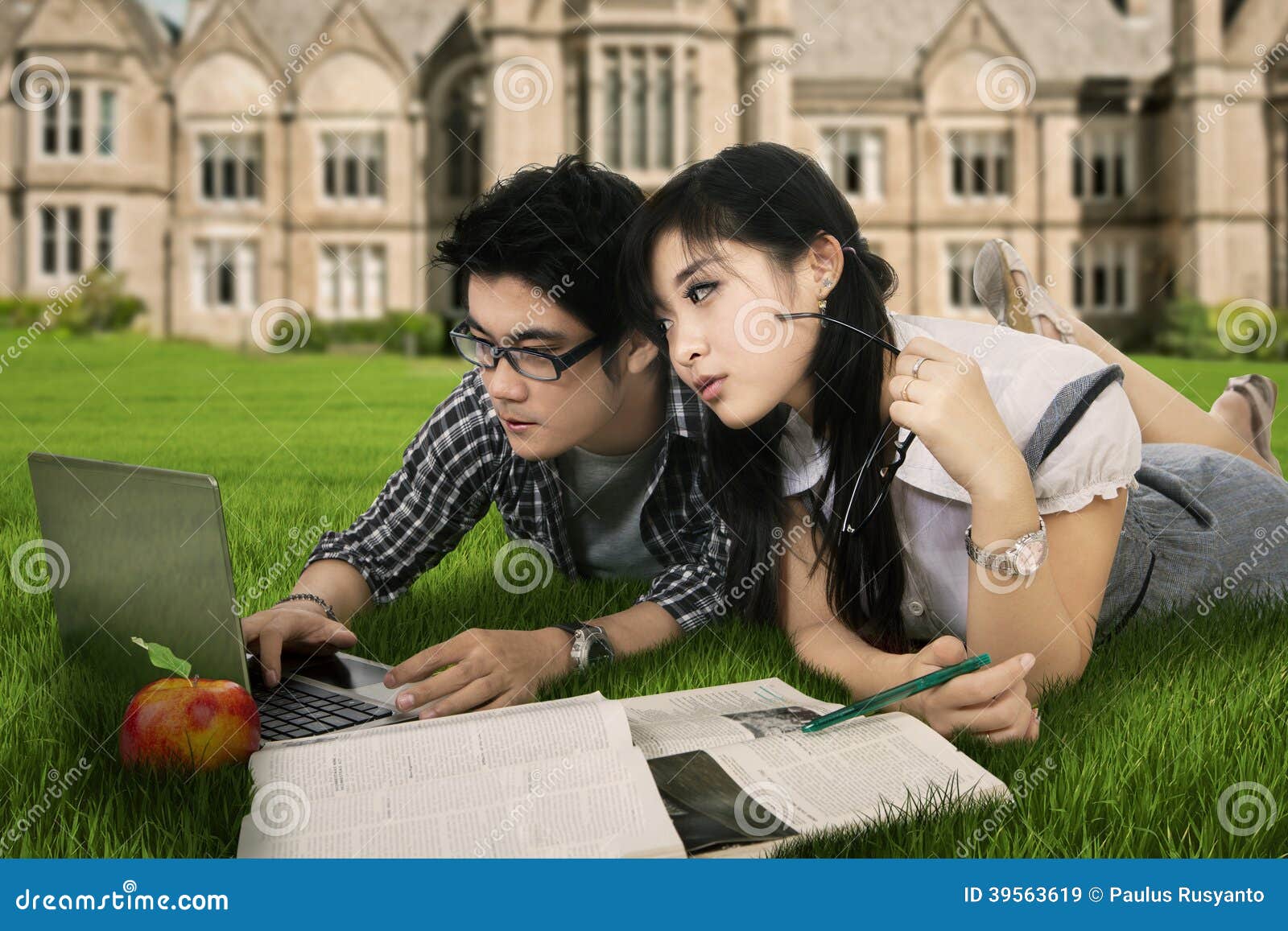 Young Student Doing Homework in Nature Stock Image - Image of green ...