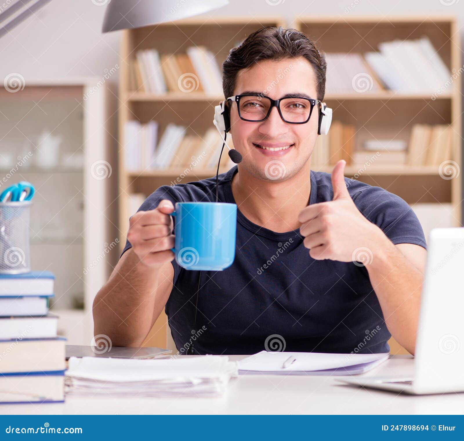Young Student Drinking Coffee from Cup Stock Photo - Image of center ...