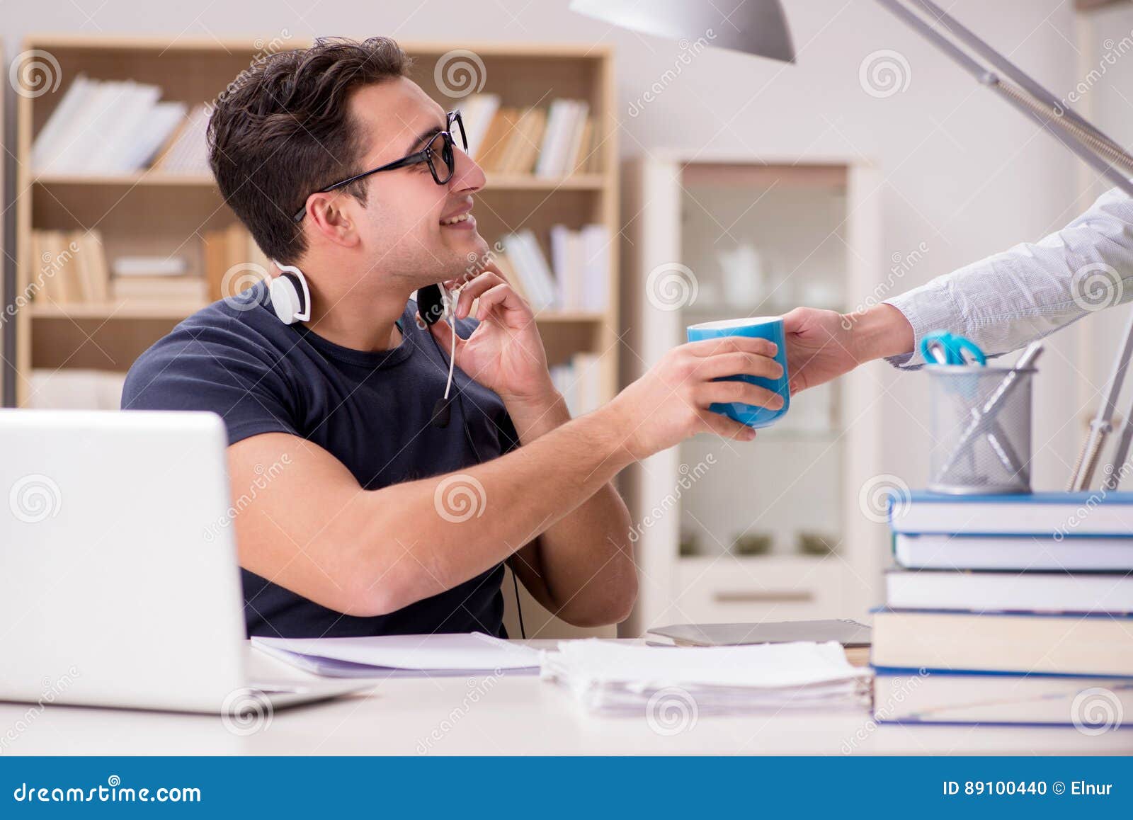 The Young Student Drinking Coffee from Cup Stock Photo - Image of call ...