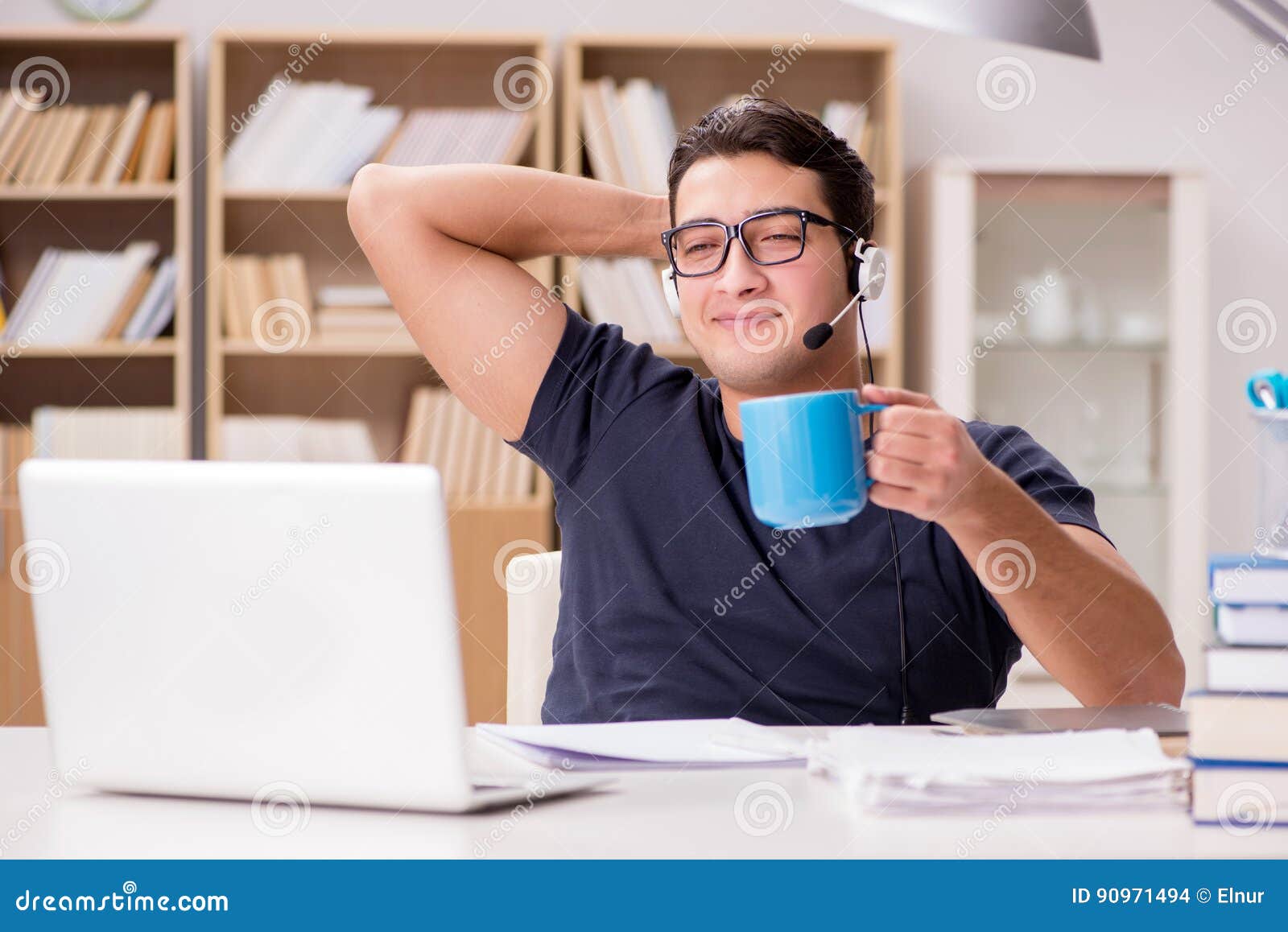 The Young Student Drinking Coffee from Cup Stock Photo - Image of ...