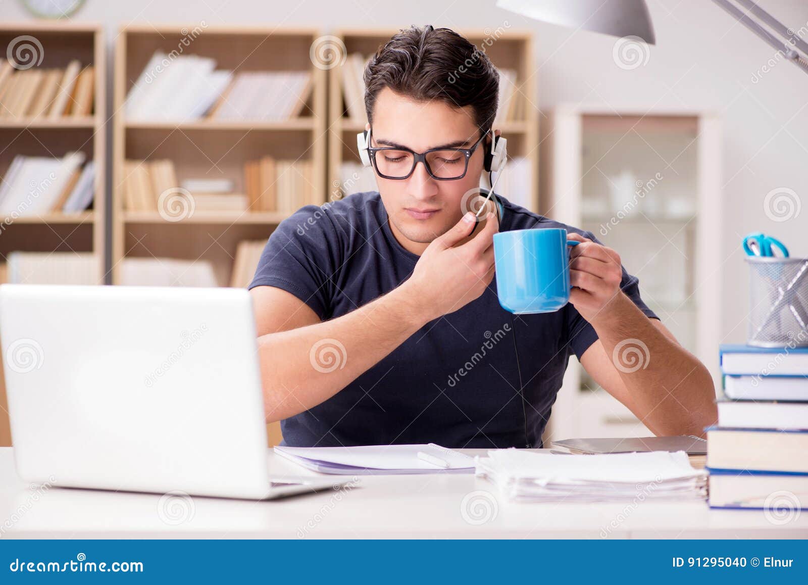 The Young Student Drinking Coffee from Cup Stock Photo - Image of ...