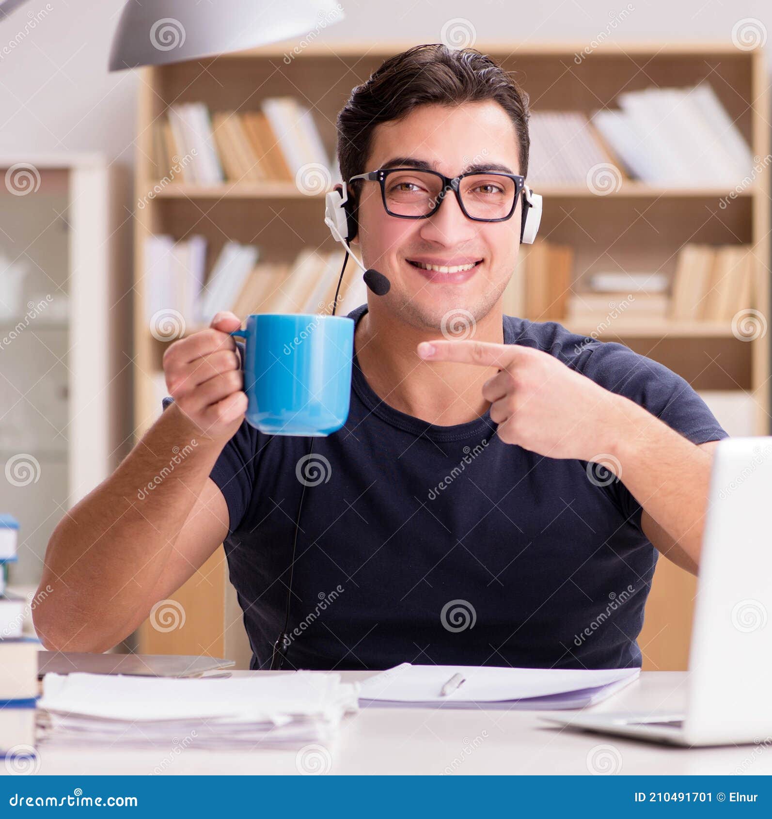Young Student Drinking Coffee from Cup Stock Image - Image of online ...