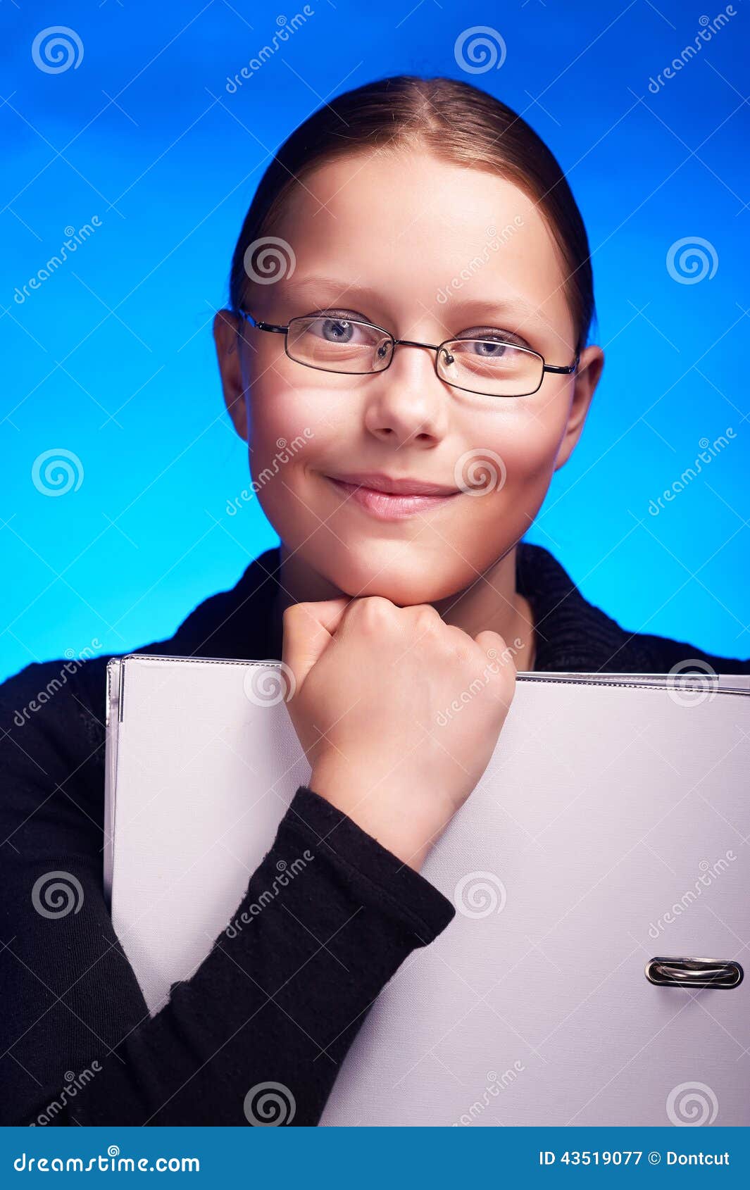 Young Student in Eyeglasses Holds Folder and Smiling Stock Image ...