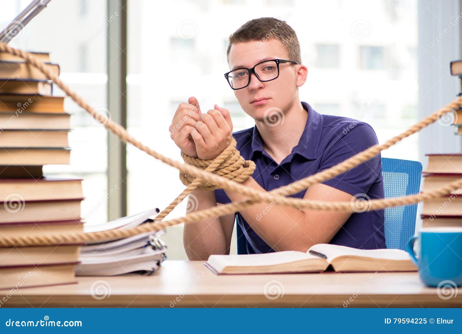 The Young Student Forced To Study Tied Stock Image - Image of handcuffs ...