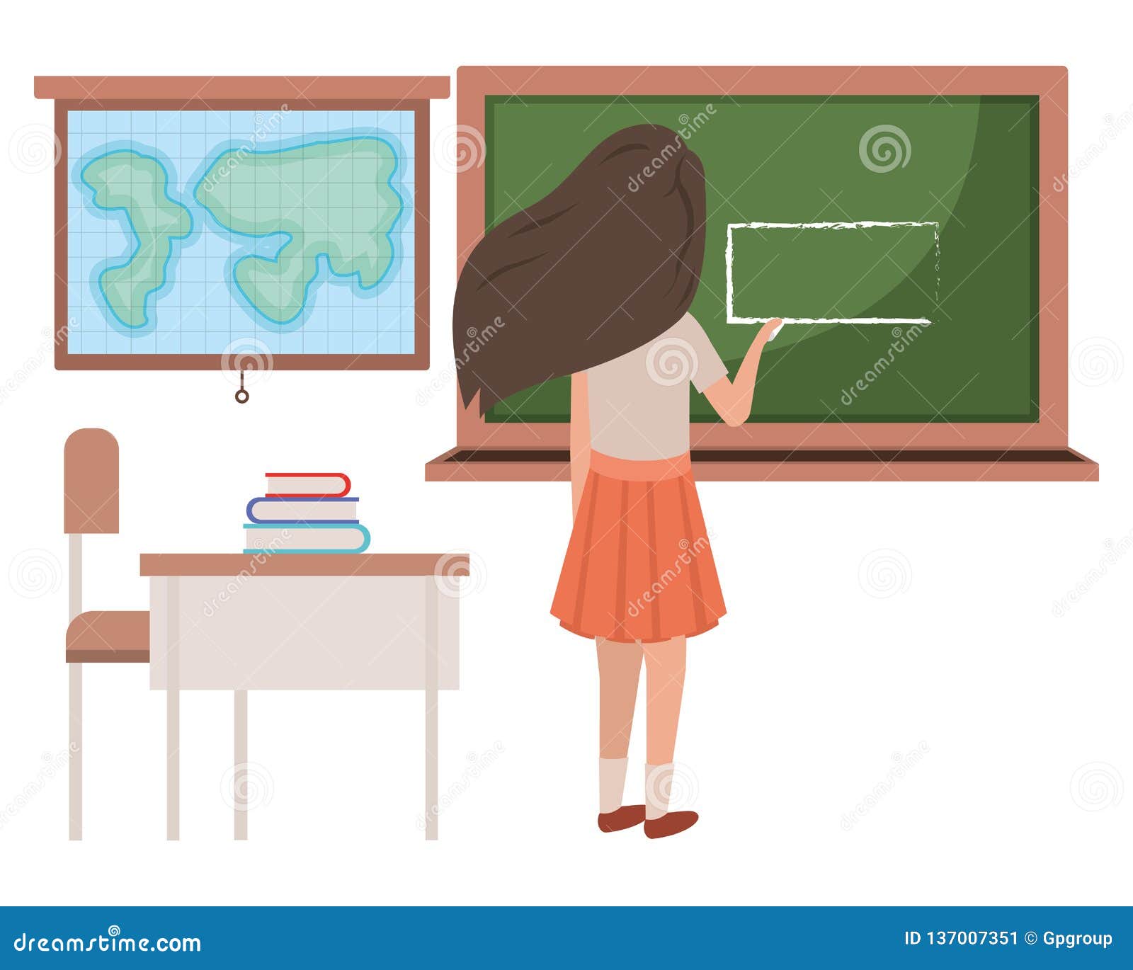 Geography Classroom With World Map, Country Flags, Globe. Empty School ...