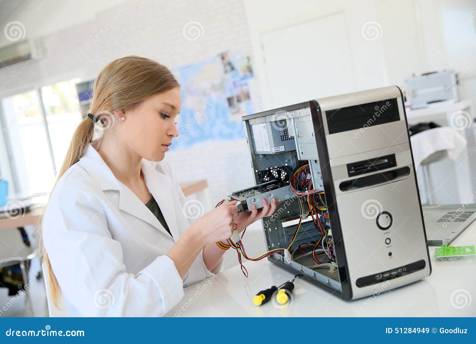 Young Student Girl Fixing Hard Drive Stock Image - Image of school ...