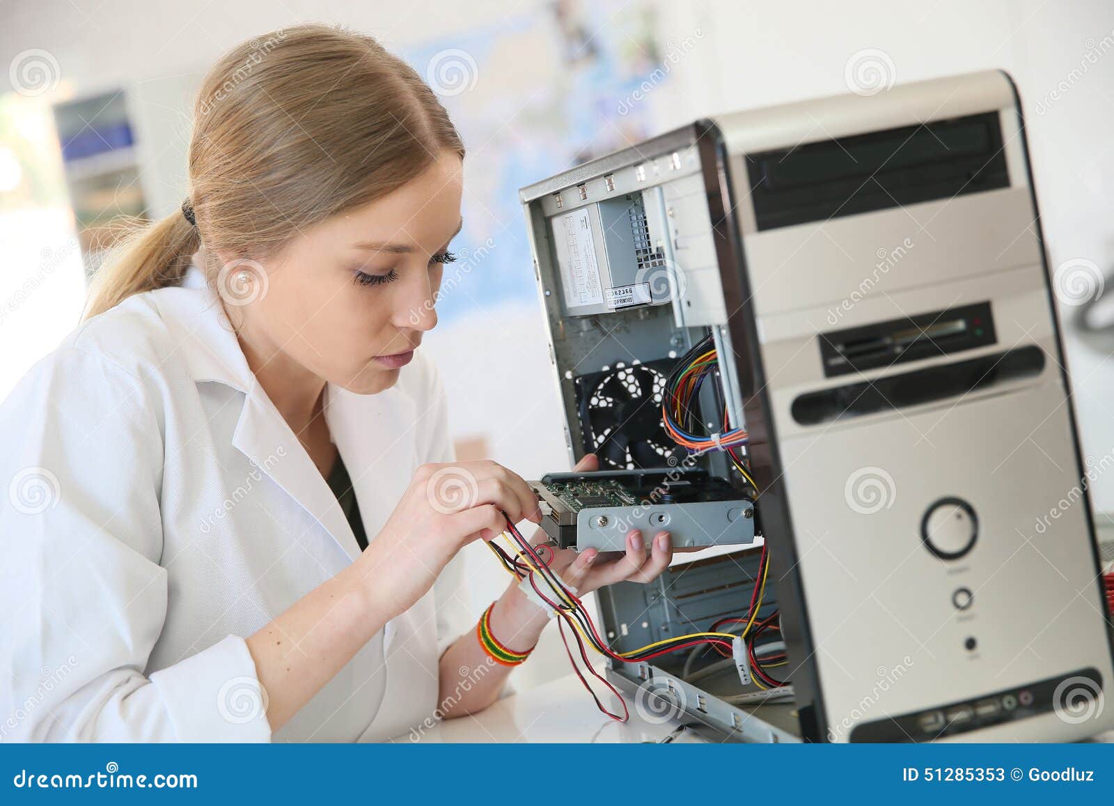 Young Student Girl Repairing Computer Stock Image - Image of specialist ...