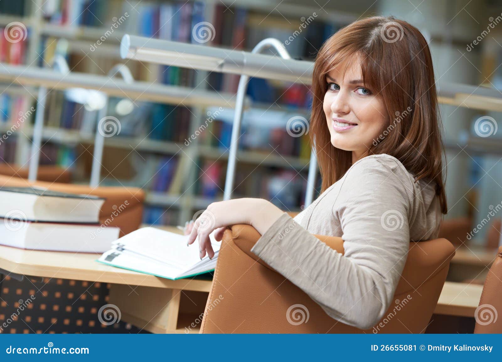 Young Student Girl Study with Book in Library Stock Image - Image of ...