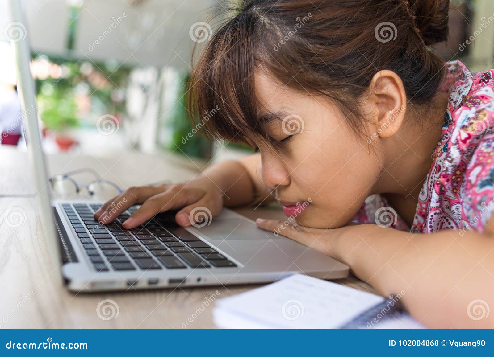 Young Student Girl Take a Break on Laptop Stock Photo - Image of notes ...