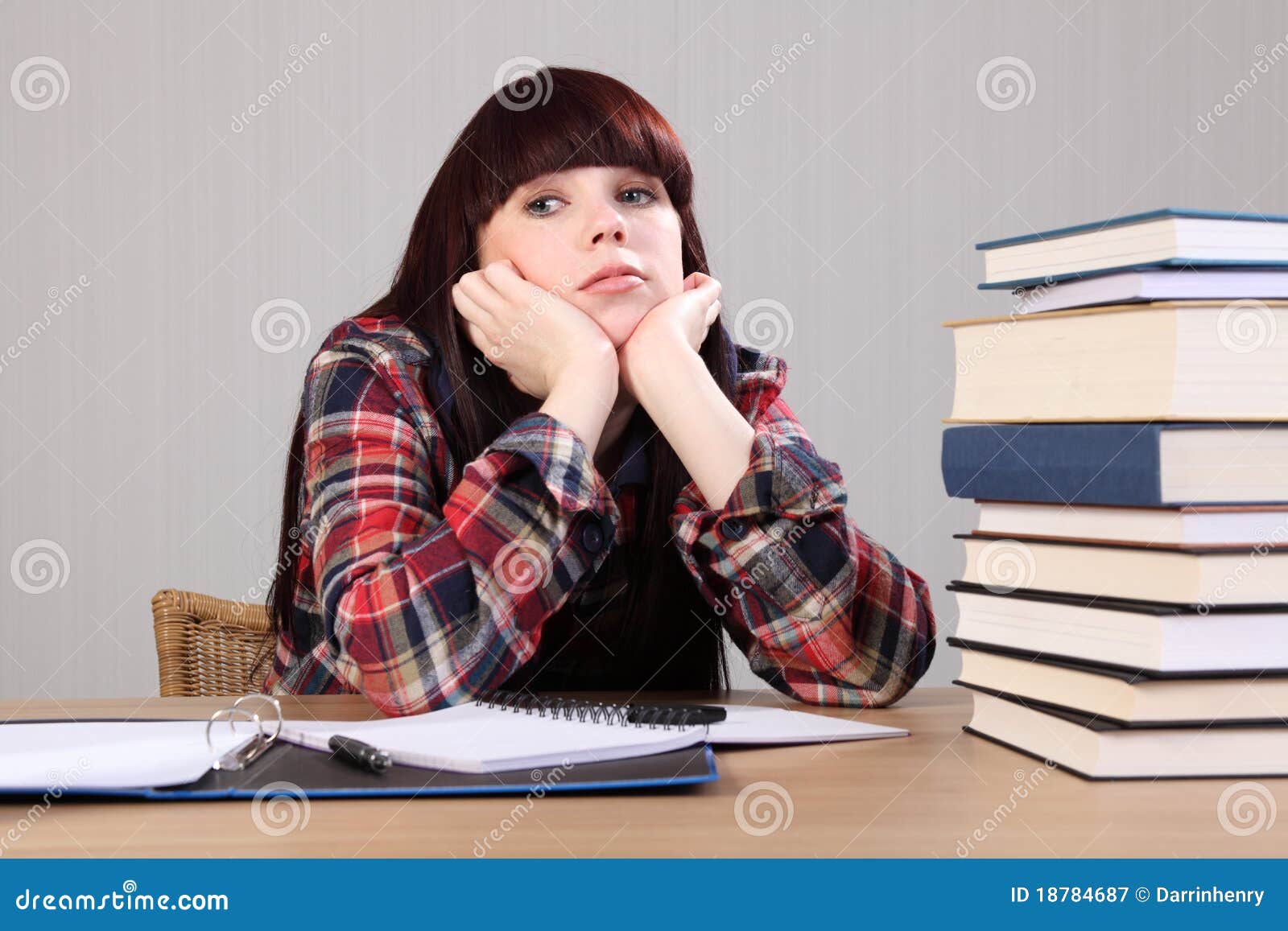 Young Student Girl Tired Taking a Homework Break Stock Image - Image of ...