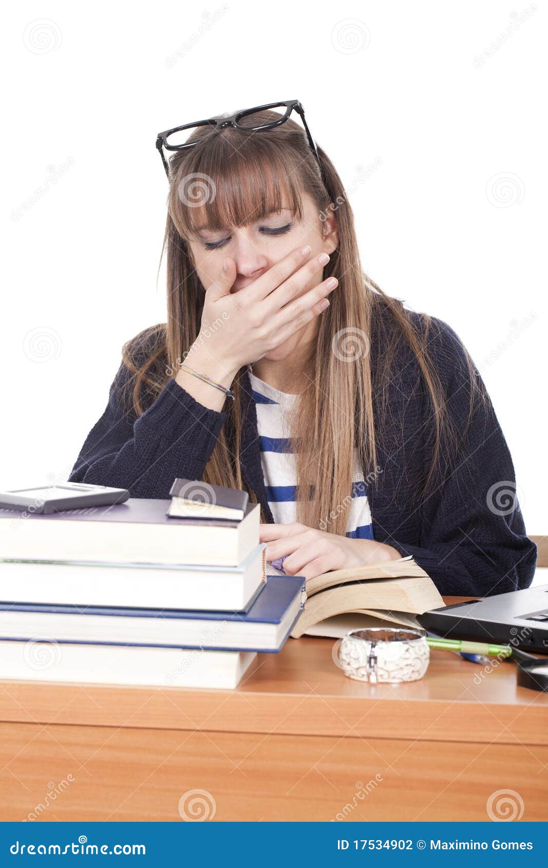 Young Student Girl Very Sleepy Stock Photo - Image of education ...