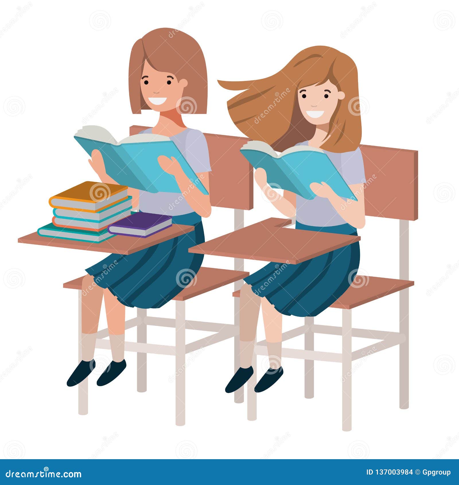 Student Girls Set Of Posters Cartoon Schoolgirls | CartoonDealer.com ...
