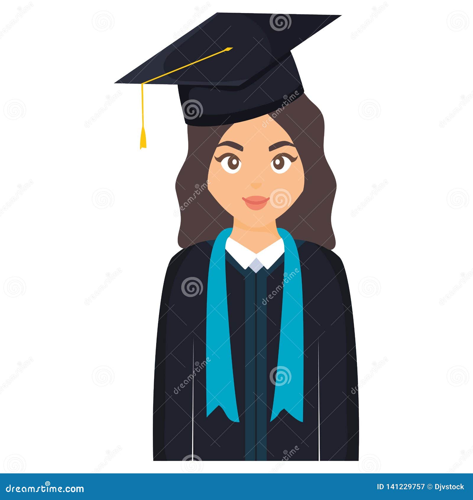 Graduated Girl With Certificate Back View. Hand Drawn Illustration ...