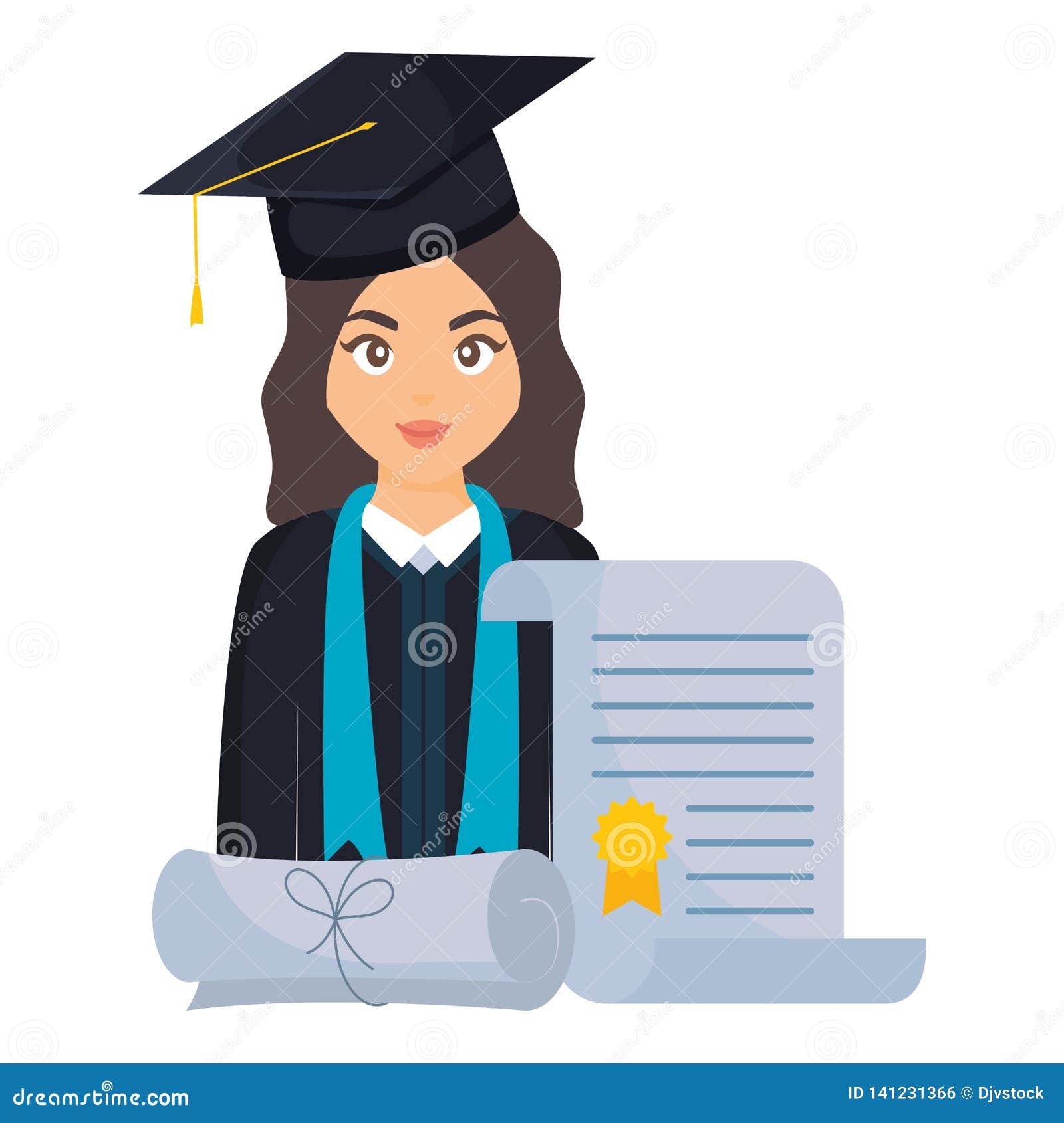 Young Student Graduated Girl with Diploma Stock Vector - Illustration ...