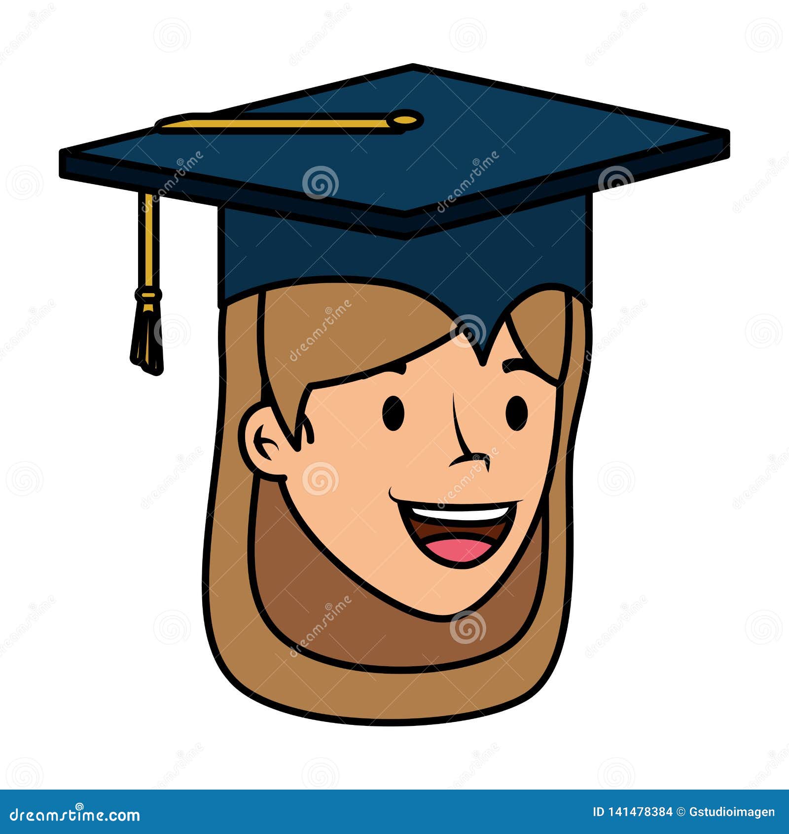 Young Student Graduated Girl Head Character Stock Vector - Illustration ...