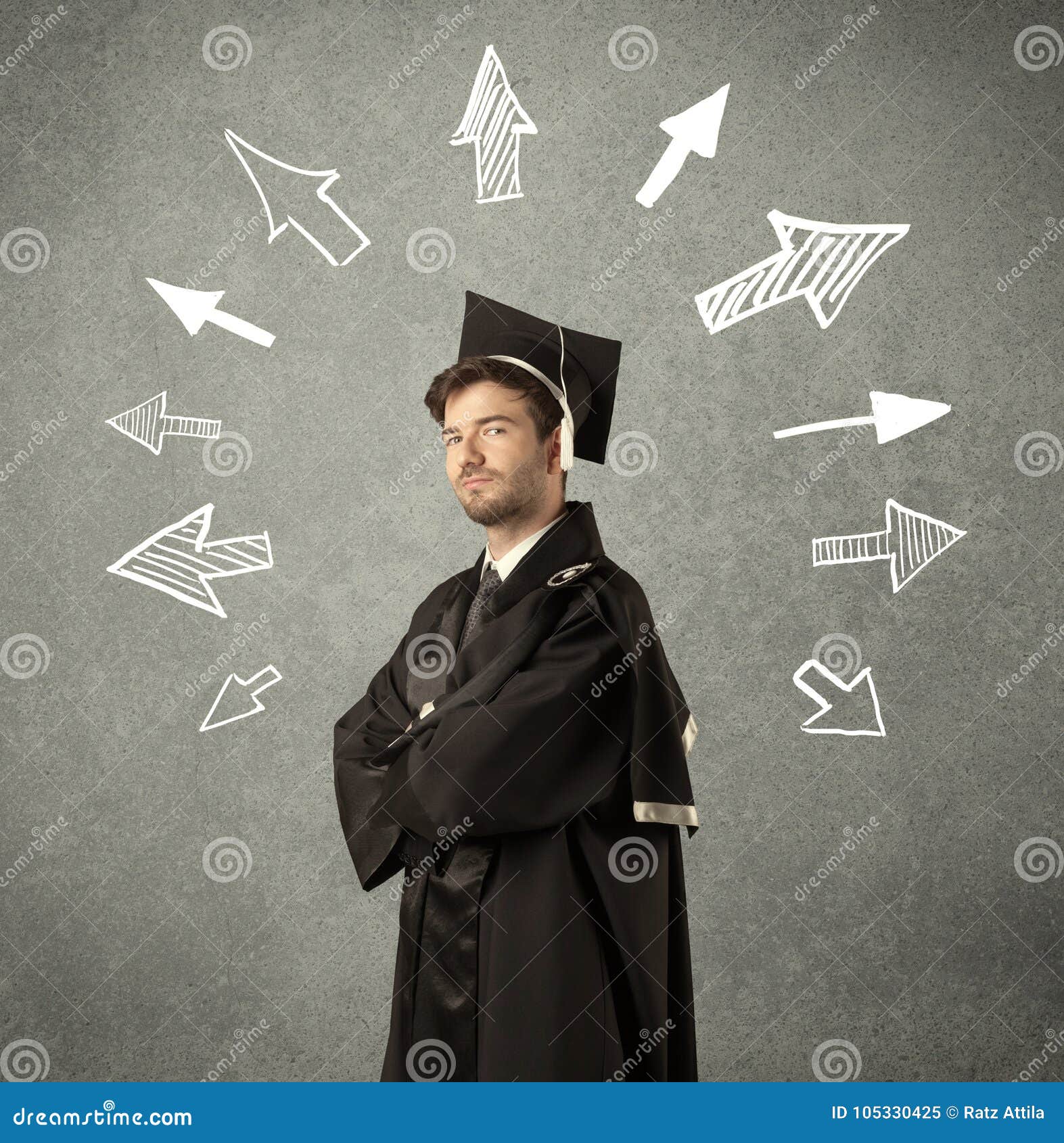 Young Student with Hand Drawn Arrows Stock Image - Image of grunge ...