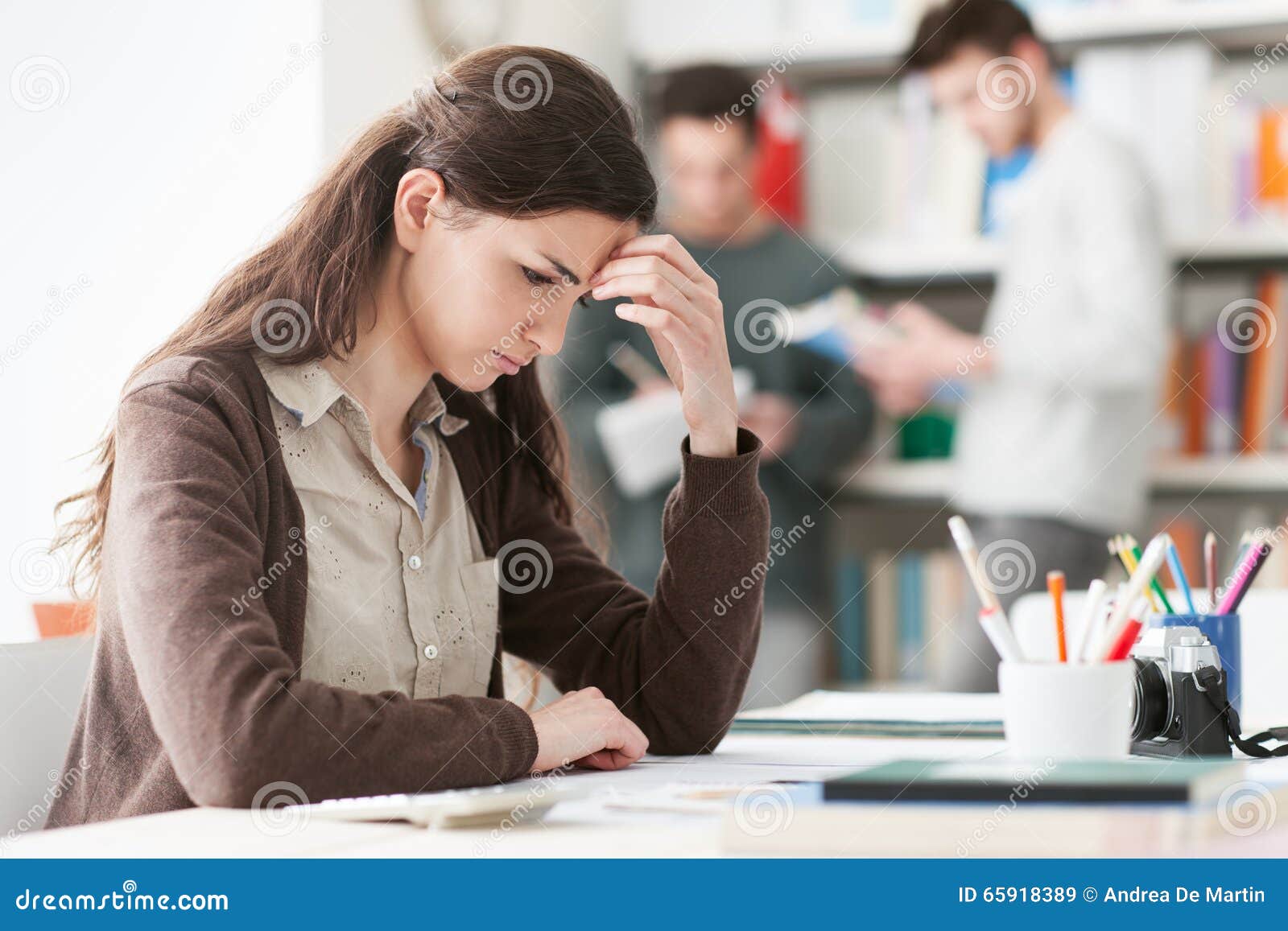 Young Student with Headache Stock Image - Image of homework ...