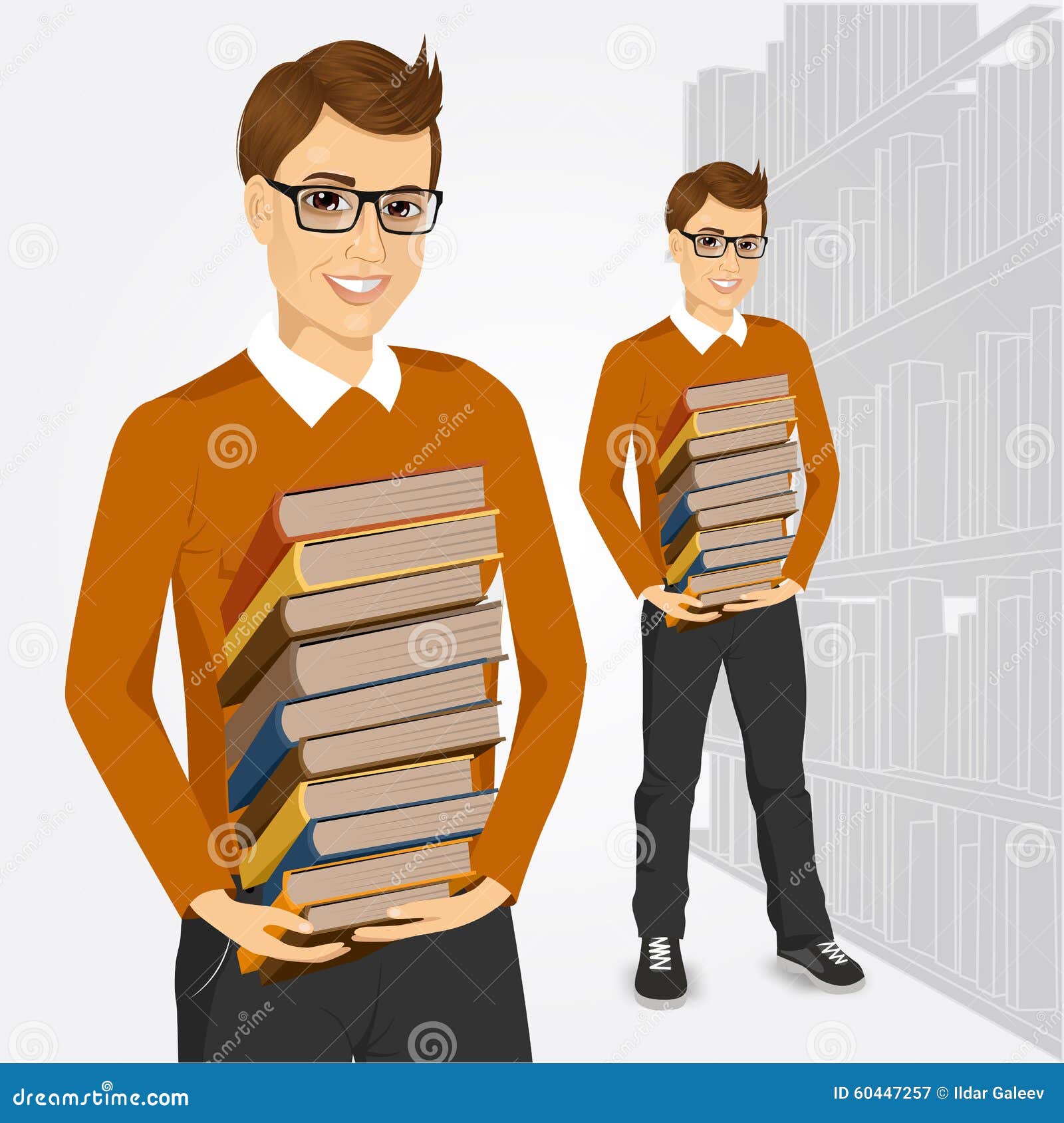 Young Student Holding Stack of Books Stock Vector - Illustration of ...