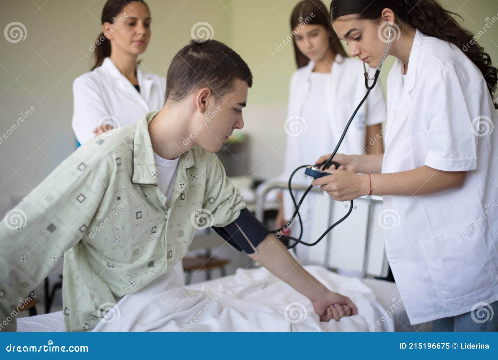 Student in Hospital Measures the Patient`s Pressure Stock Image - Image ...