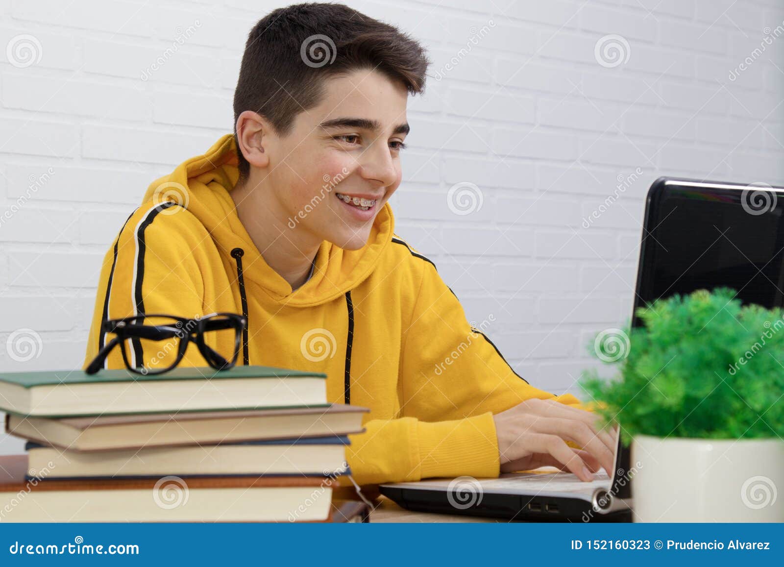 Young Student with Laptop Working Stock Image - Image of home, station ...